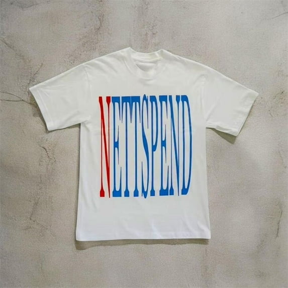 Bold Red Blue Typography Graphic Tee Retro Stretched Text Design Trendy ...