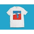 Bold Red Blue White Skateboard Graphic Tee Showing Curved Cartoon Skate ...