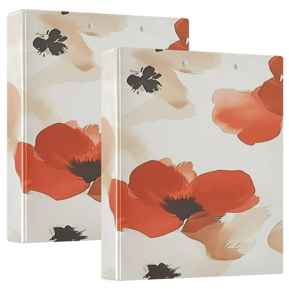 Bold Red Flowers 12.4x10.6in PVC Round Ring Binder, D-Ring 3-Hole ...