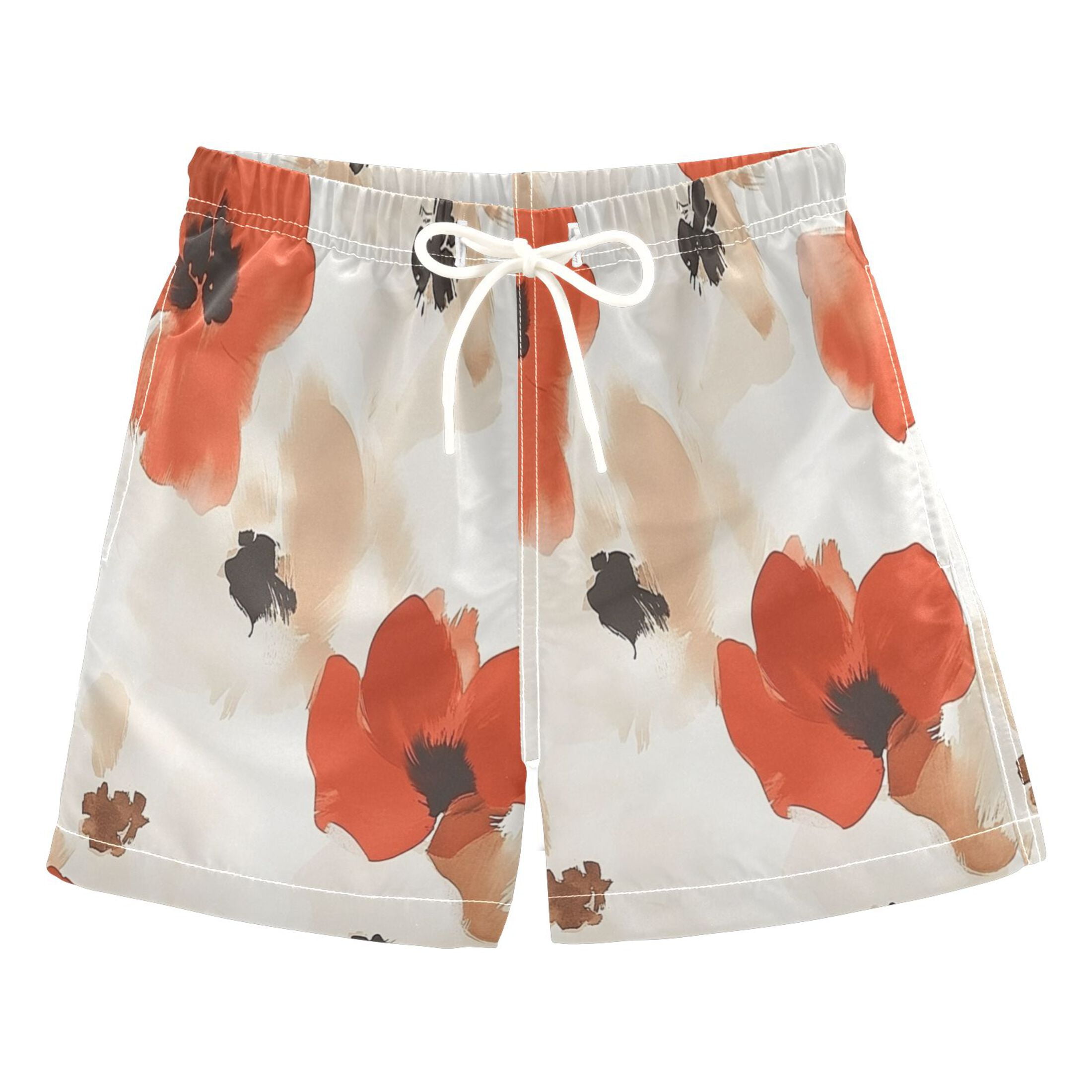 Bold Red Flowers Boys' Swim Trunks Beach Pool Shorts Quick Dry Soft ...