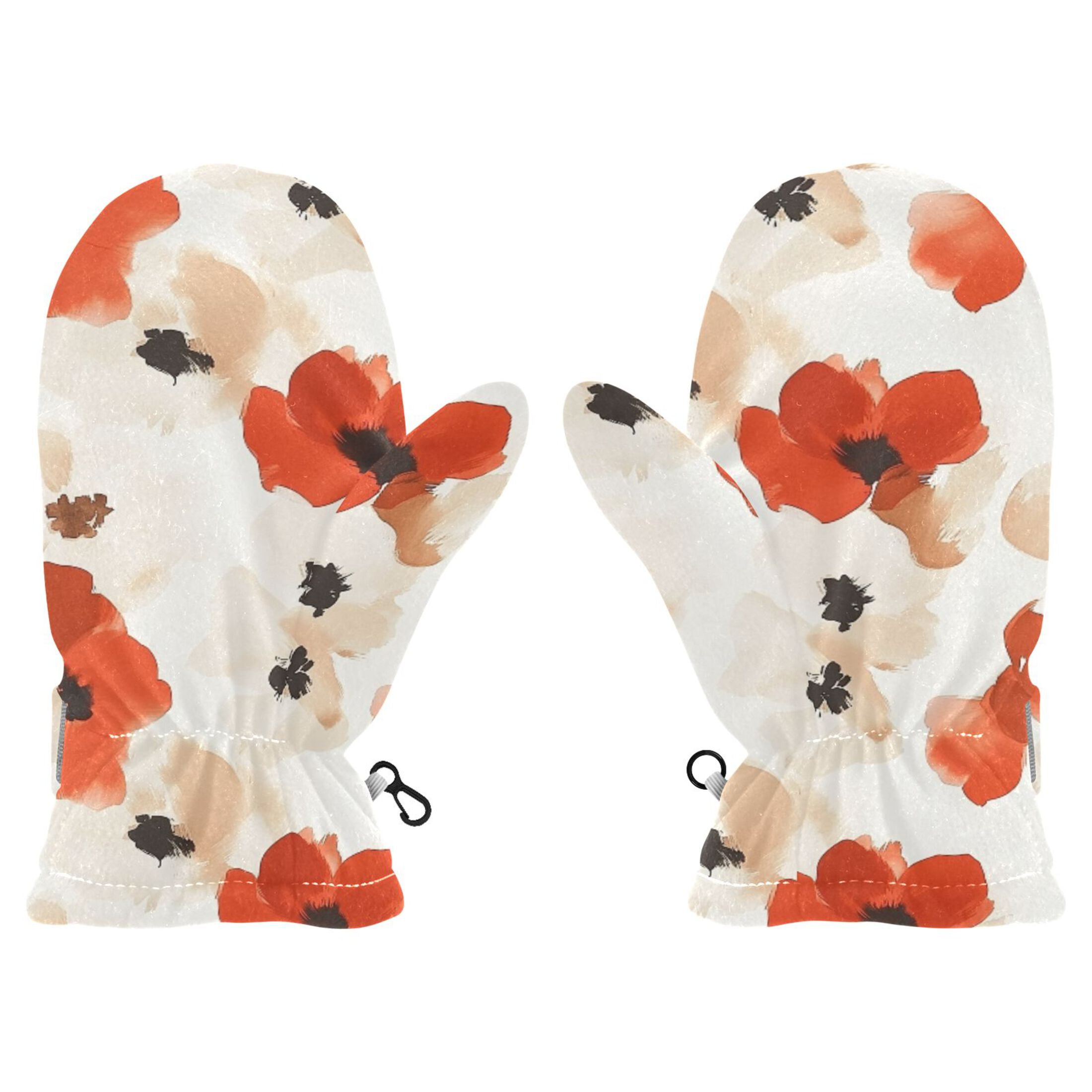 Bold Red Flowers Cold Weather Mittens Cozy Gloves with Adjustable Fit ...