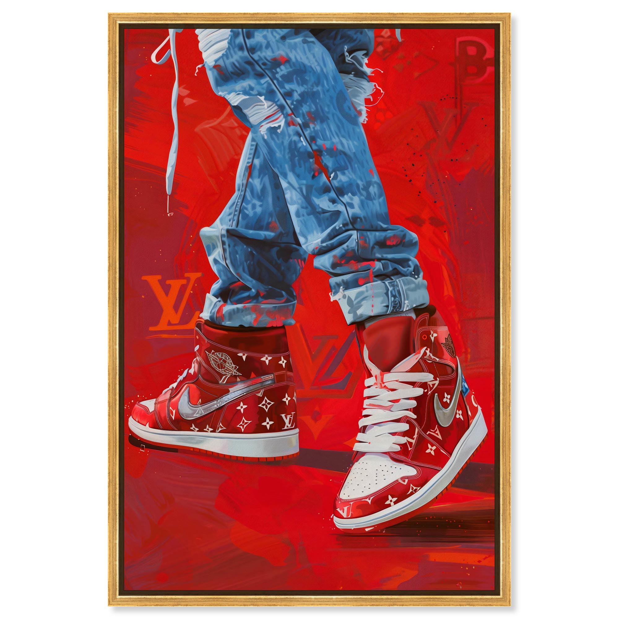 Bold Red Glam Sneakers Canvas Modern Sneaker Art by Art Remedy, Gold ...