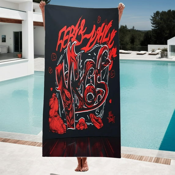 Bold Red Graffiti-Style Beach Towel - Urban Art Design Dynamic Patterns ...