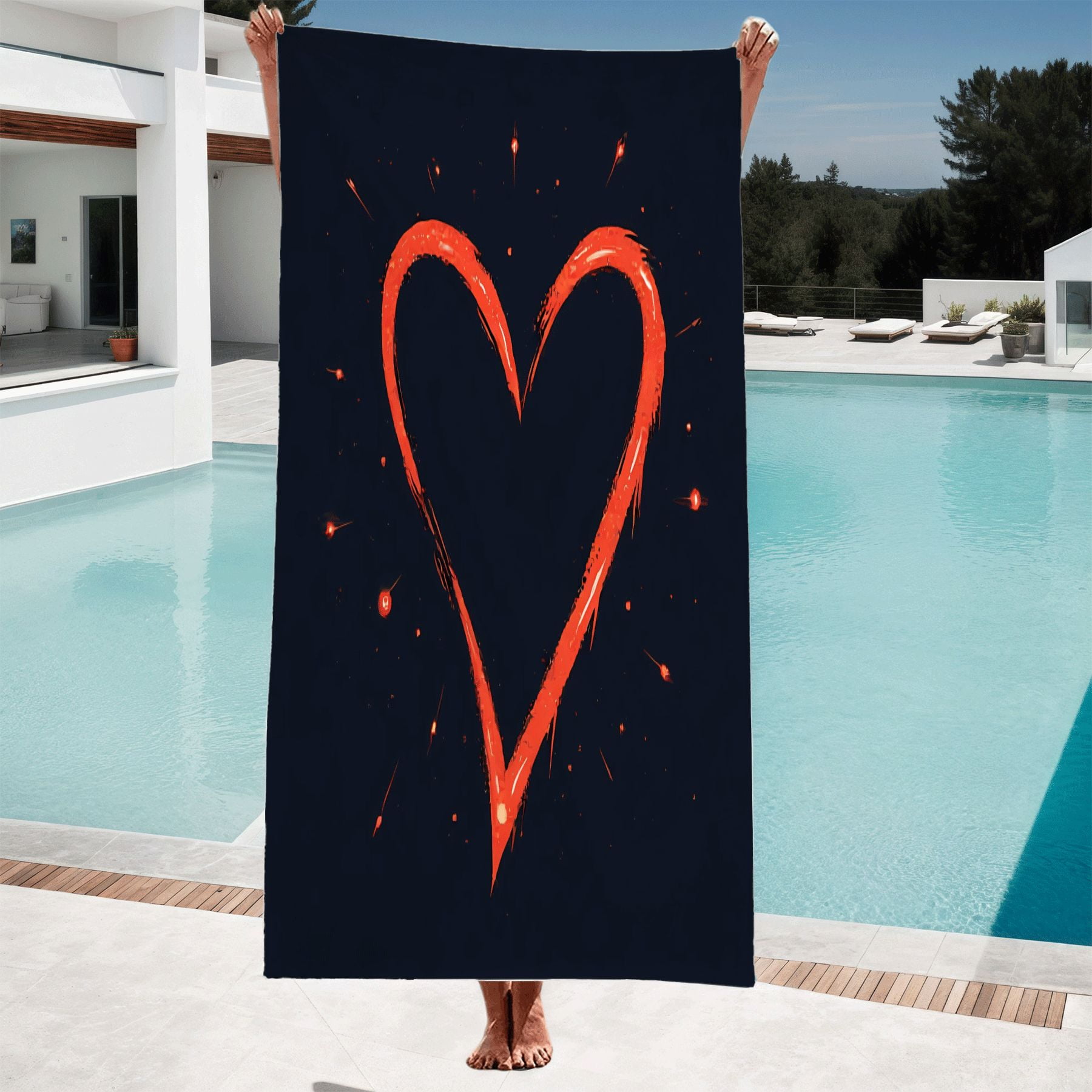 Bold Red Heart Design Beach Towel - Minimalistic Pool Towel with ...