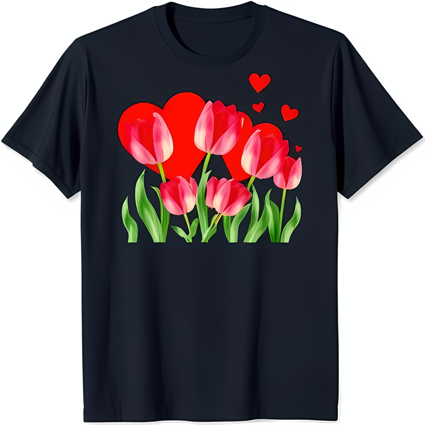 Bold Red Heart Design with Overlapping Tulips on Deep T-Shirt - Walmart.com