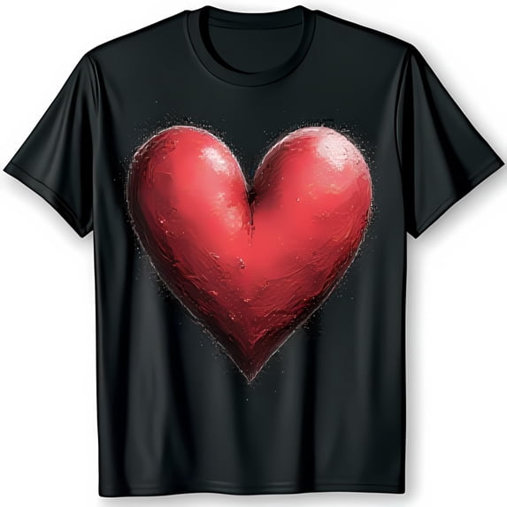 Bold Red Heart Graphic Black T-Shirt Passionate Love Design with ...