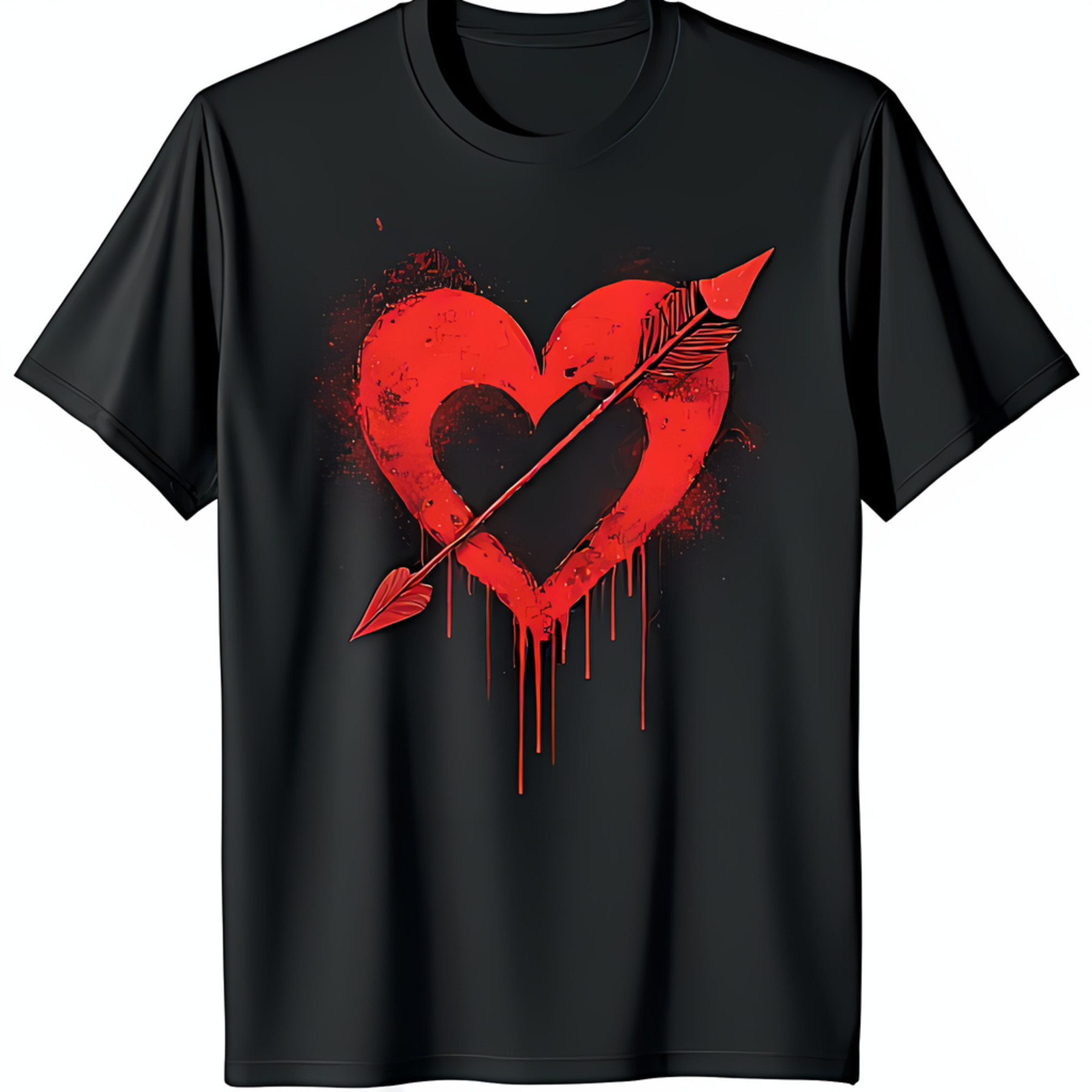 Bold Red Heart with Arrow Graphic T-Shirt on Black Background ...