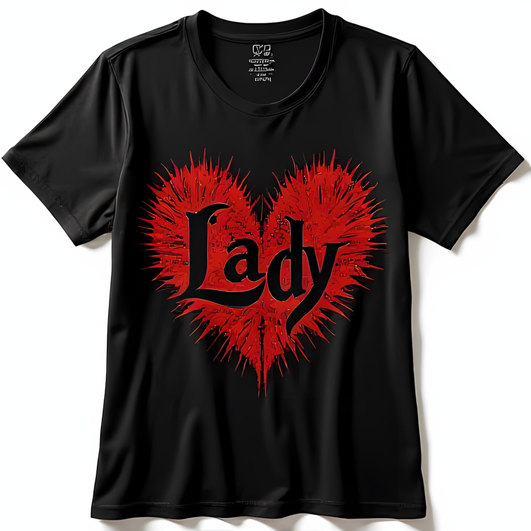 Bold Red Heart with Spiky Outline & Lady Text Black T-Shirt for ...