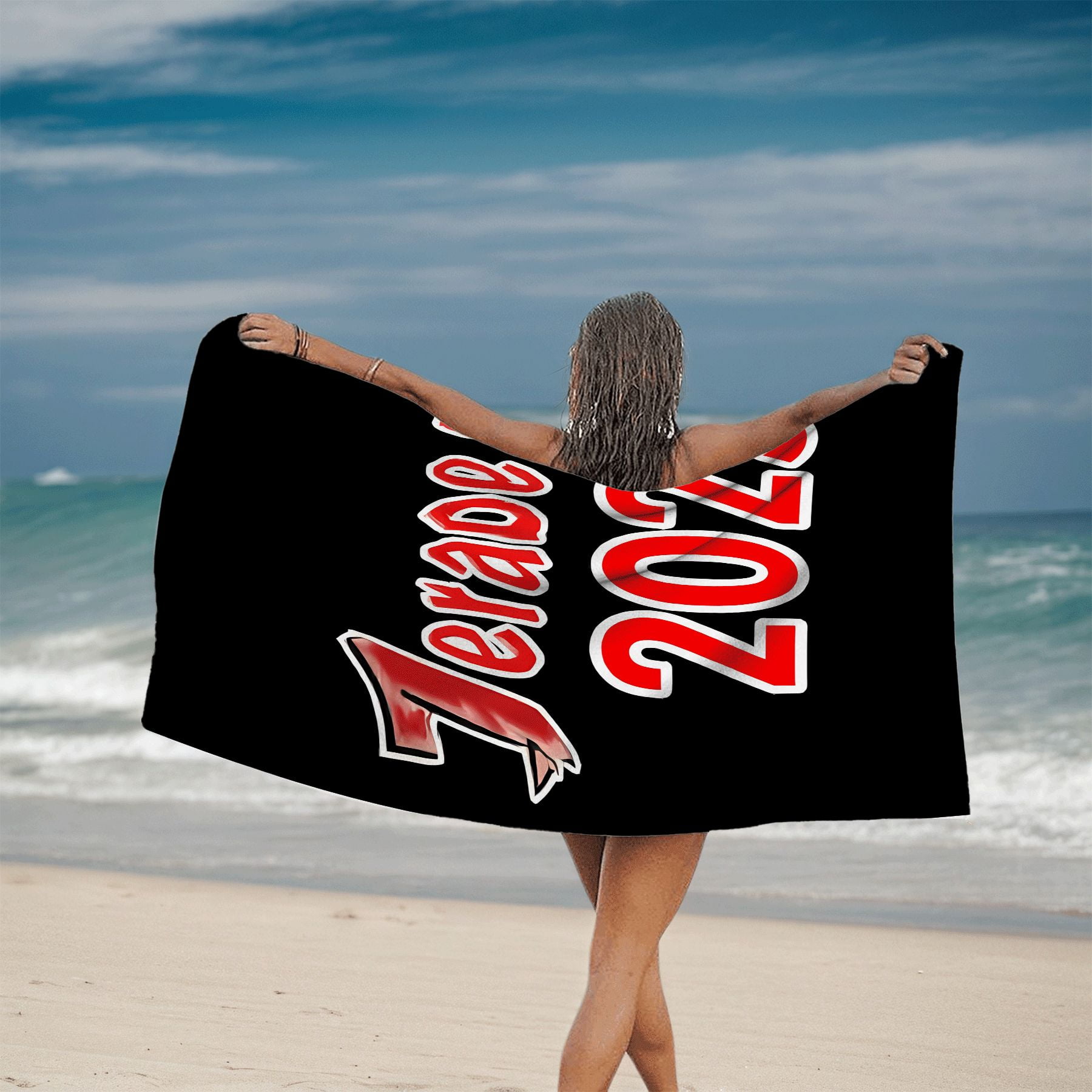 Bold Red ' Jerade Out ' Beach Towel - Stylish Black Background Perfect ...