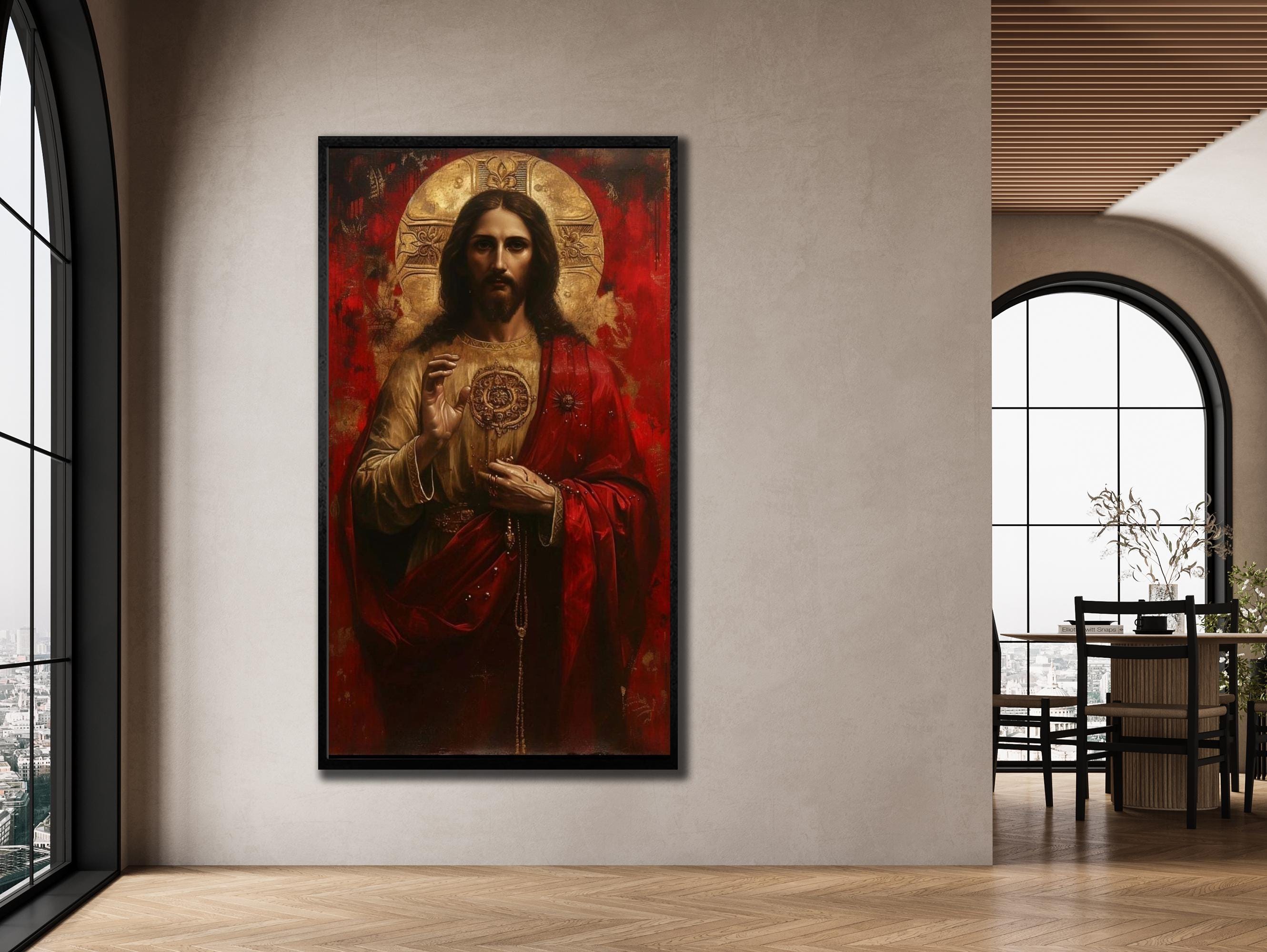 Bold Red Jesus Print: Religious Christian Wall Art, Option Warm Present ...