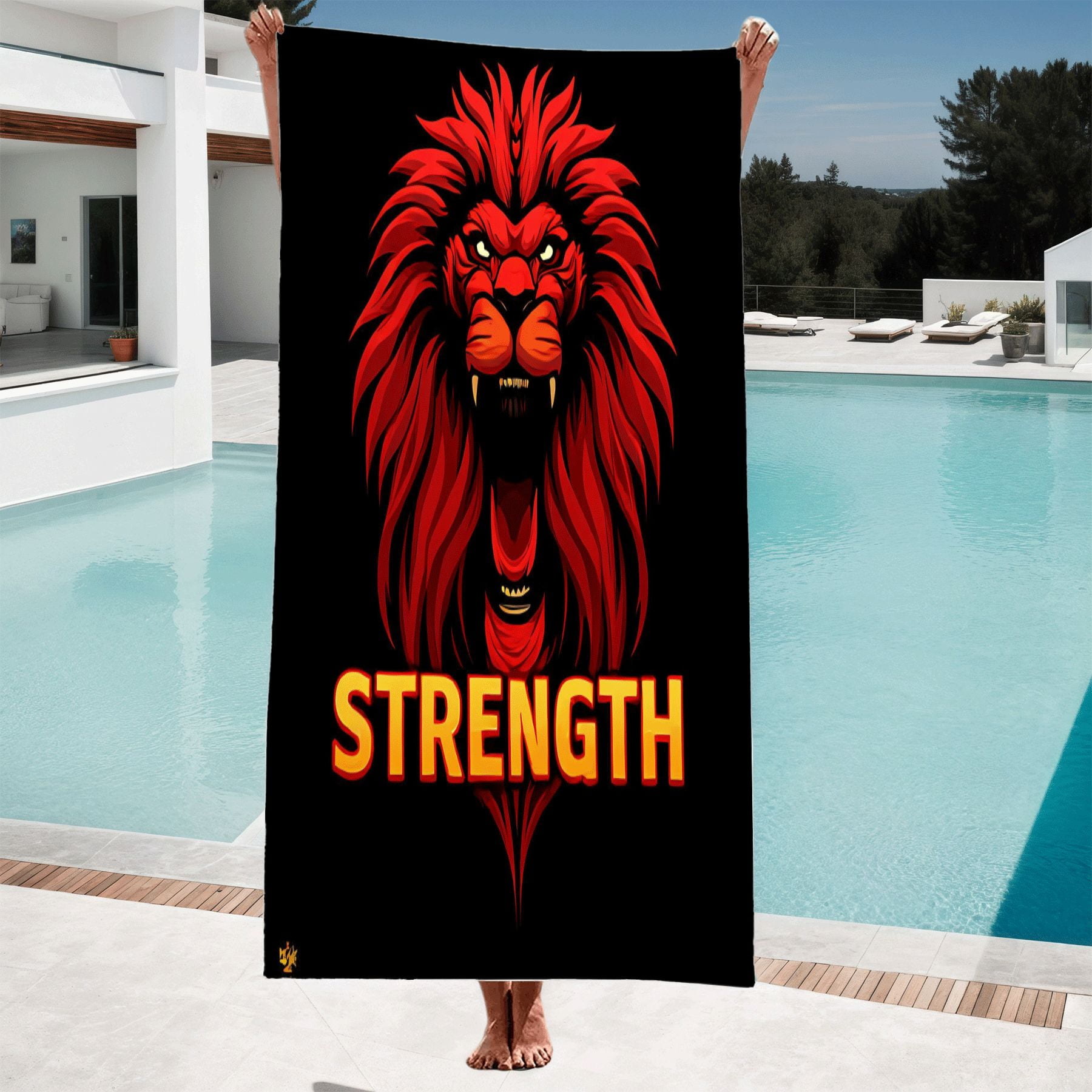 Bold Red Lion Bath Towel - Vibrant Design Strength Theme Perfect for ...