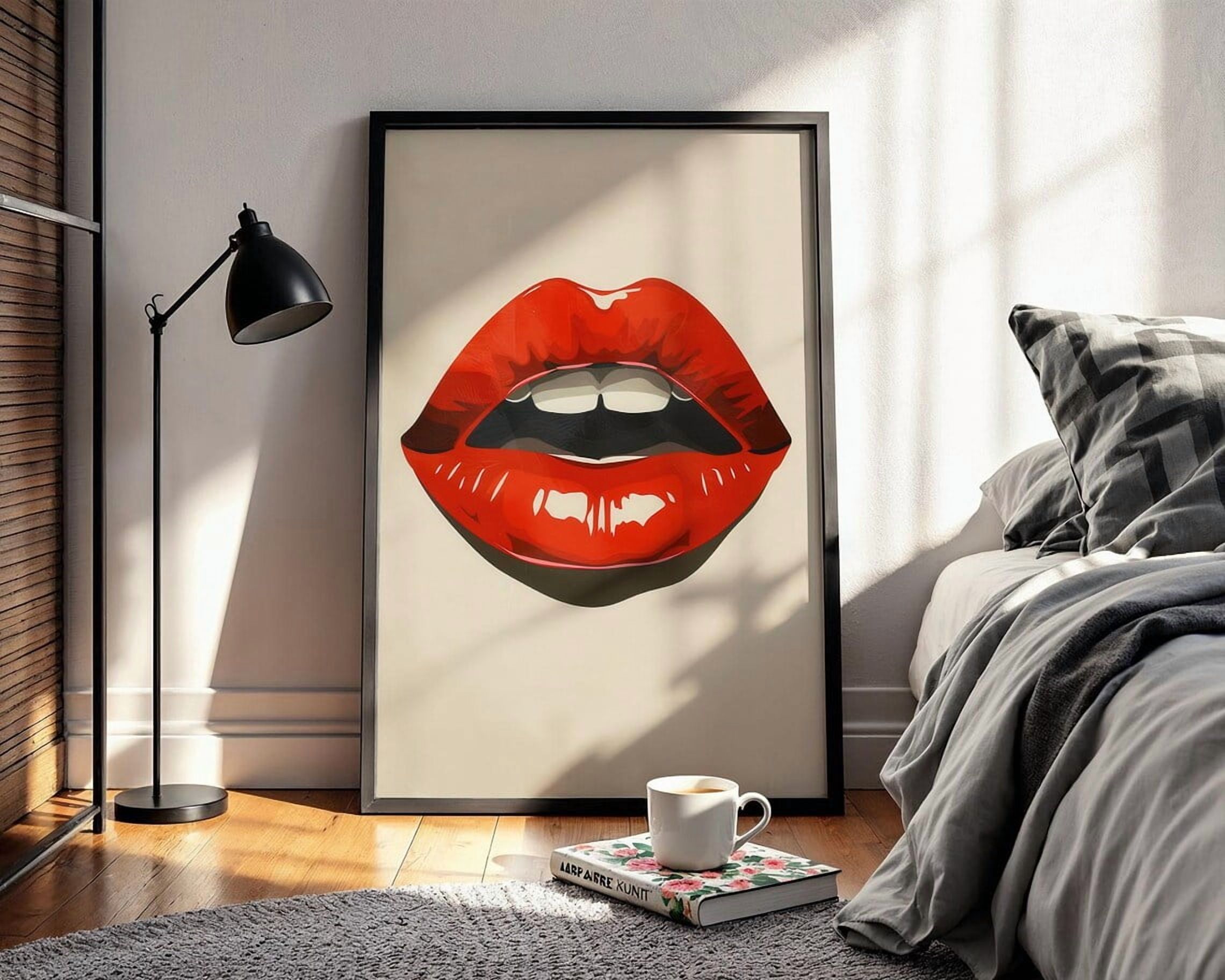Bold Red Lips Poster Wall Art, Modern Glam Fashion Chic Contemporary ...