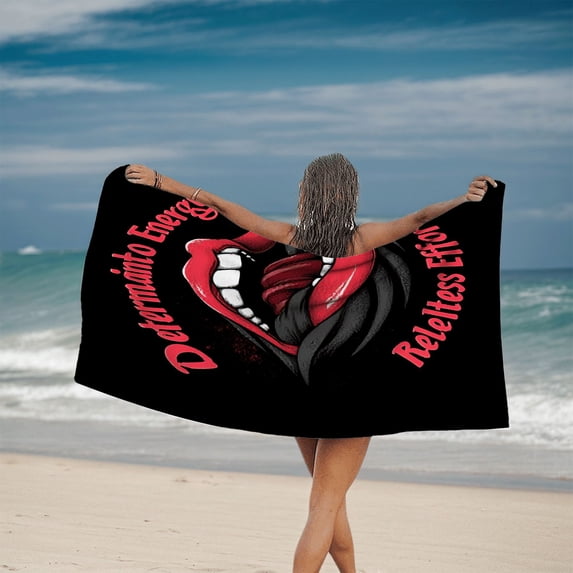 Bold Red Mouth Design Beach Towel - Stylish Pool Towel with Intense ...