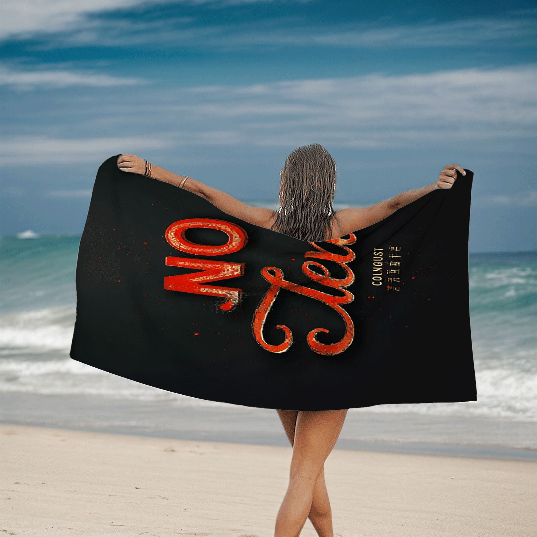 Bold Red ' NO Tenal ' Distressed Text Beach Towel - Elegant Script ...