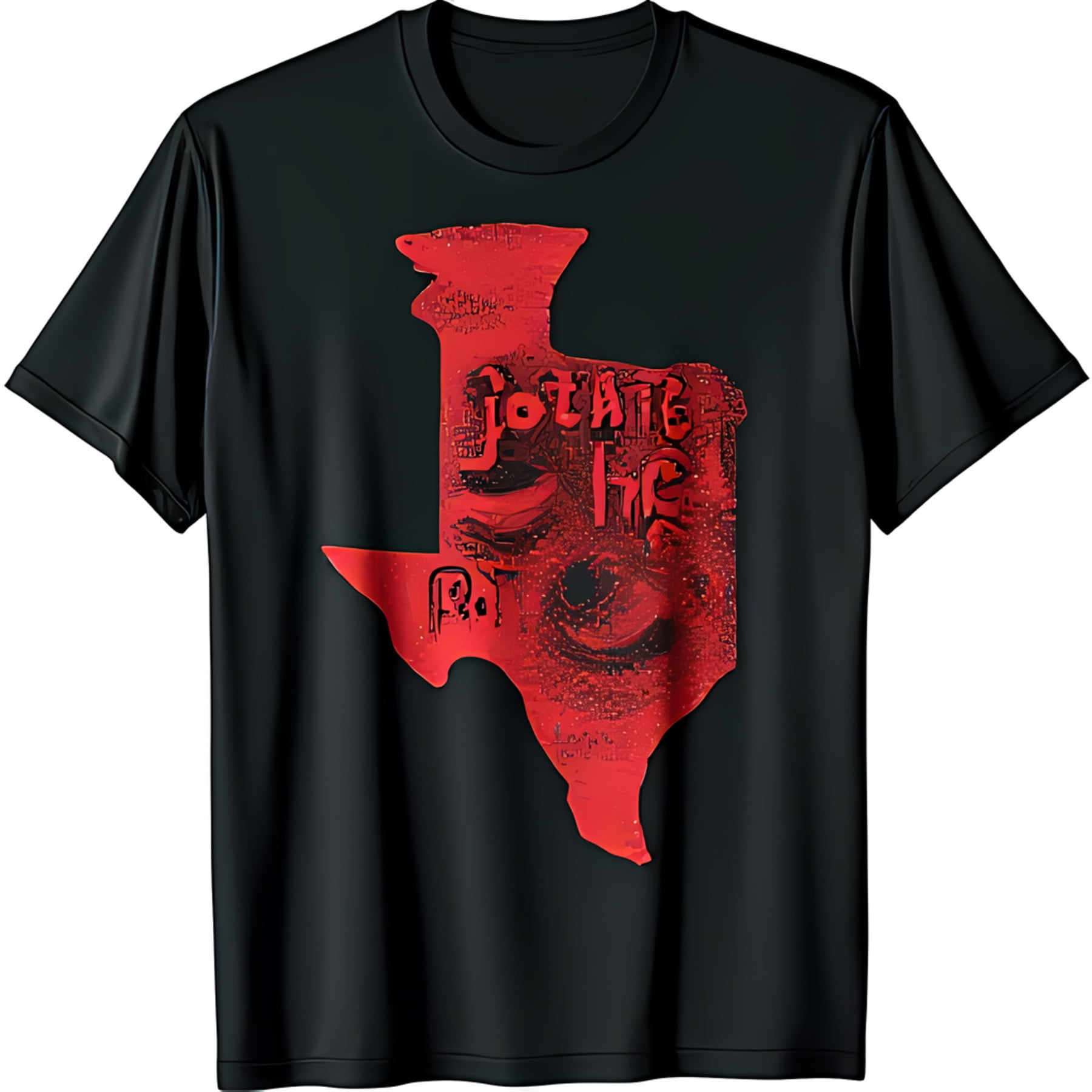 Bold Red Outline T-Shirt with Pixelated Face Design on Black Background ...