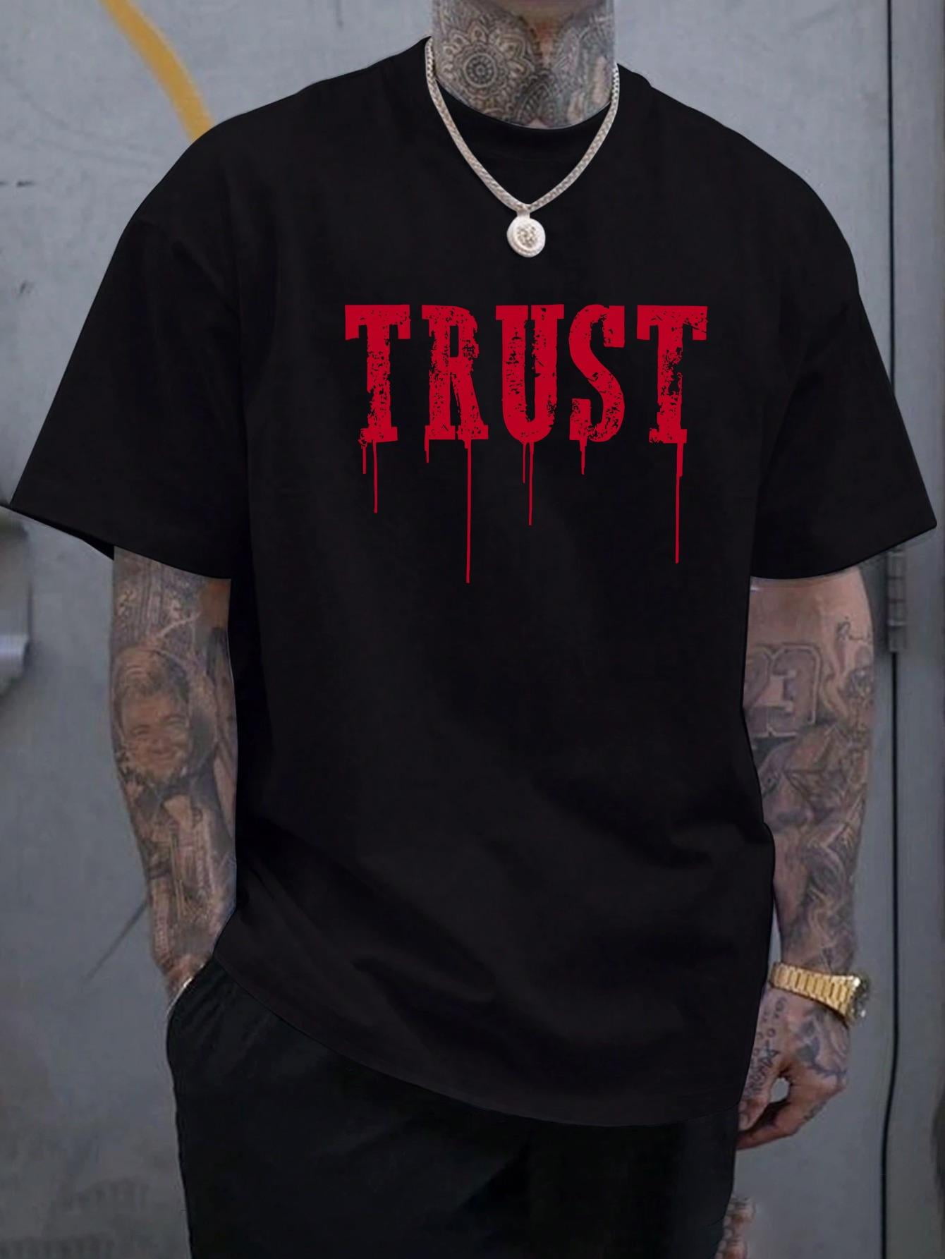 [Bold Red Print] Men's TRUST Graphic Crew Neck T-Shirt | Soft Cotton ...