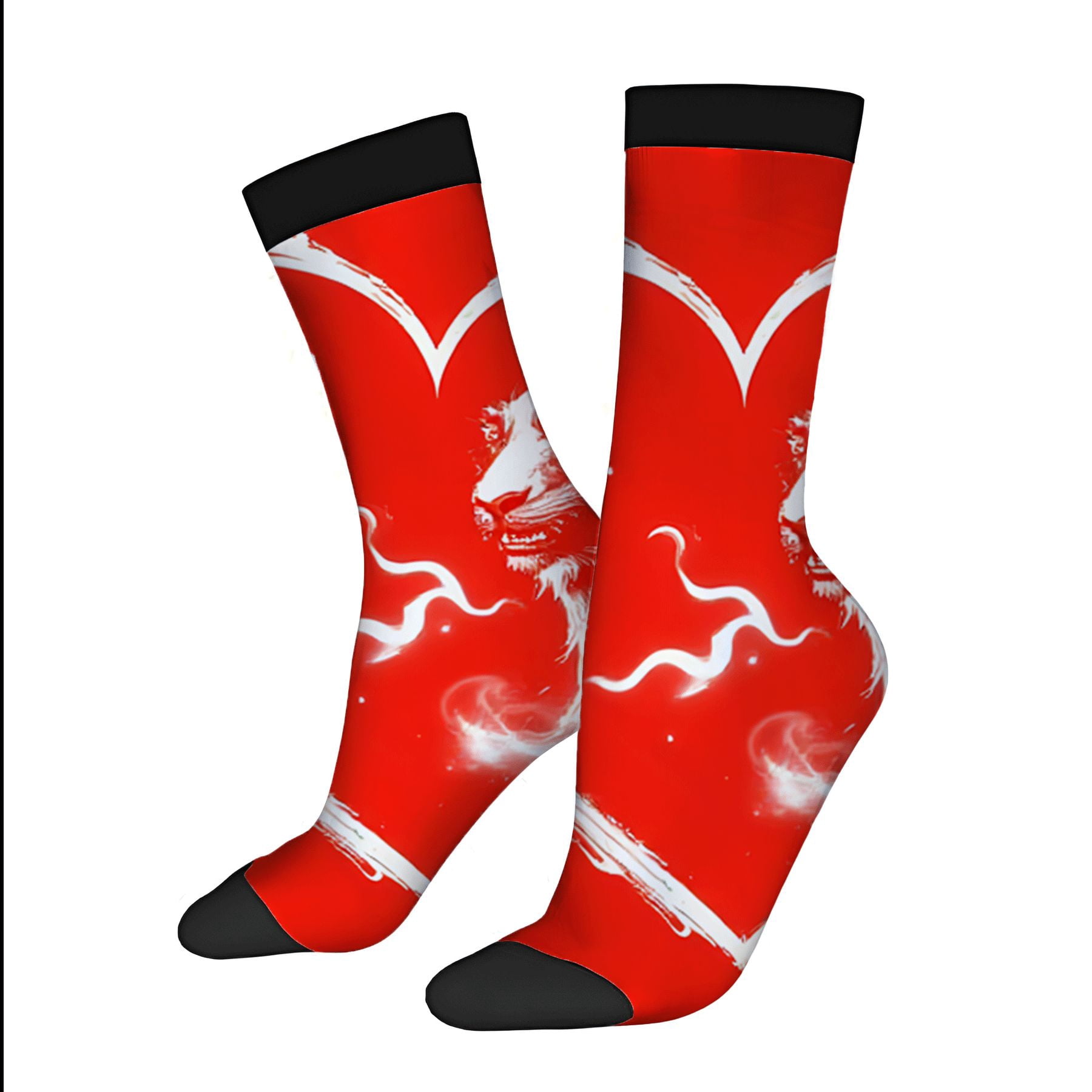 Bold Red Socks with Lion Face & Swirling Patterns - 2 Pairs of Unisex ...