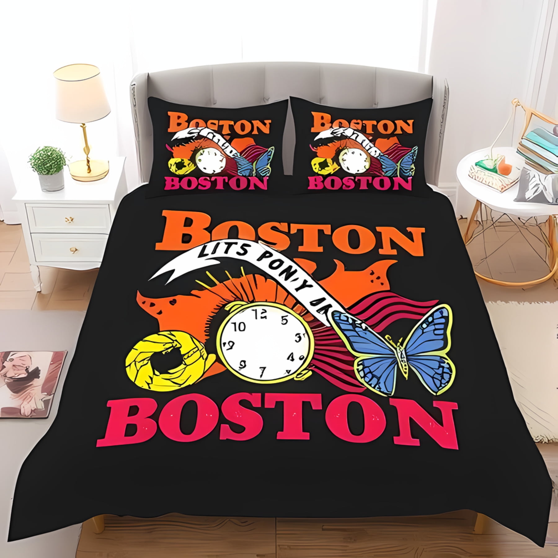 Bold Retro Graphic 3-Piece Duvet Cover Set - " BOSTON " Design with ...