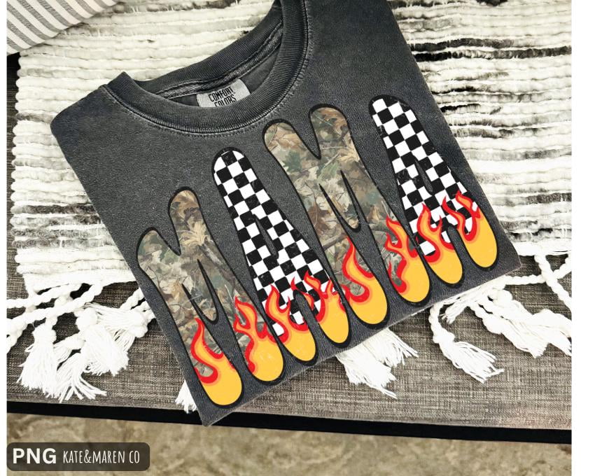 Bold Retro Mama Flame Checkered Camouflage Design Comfort Colors ...