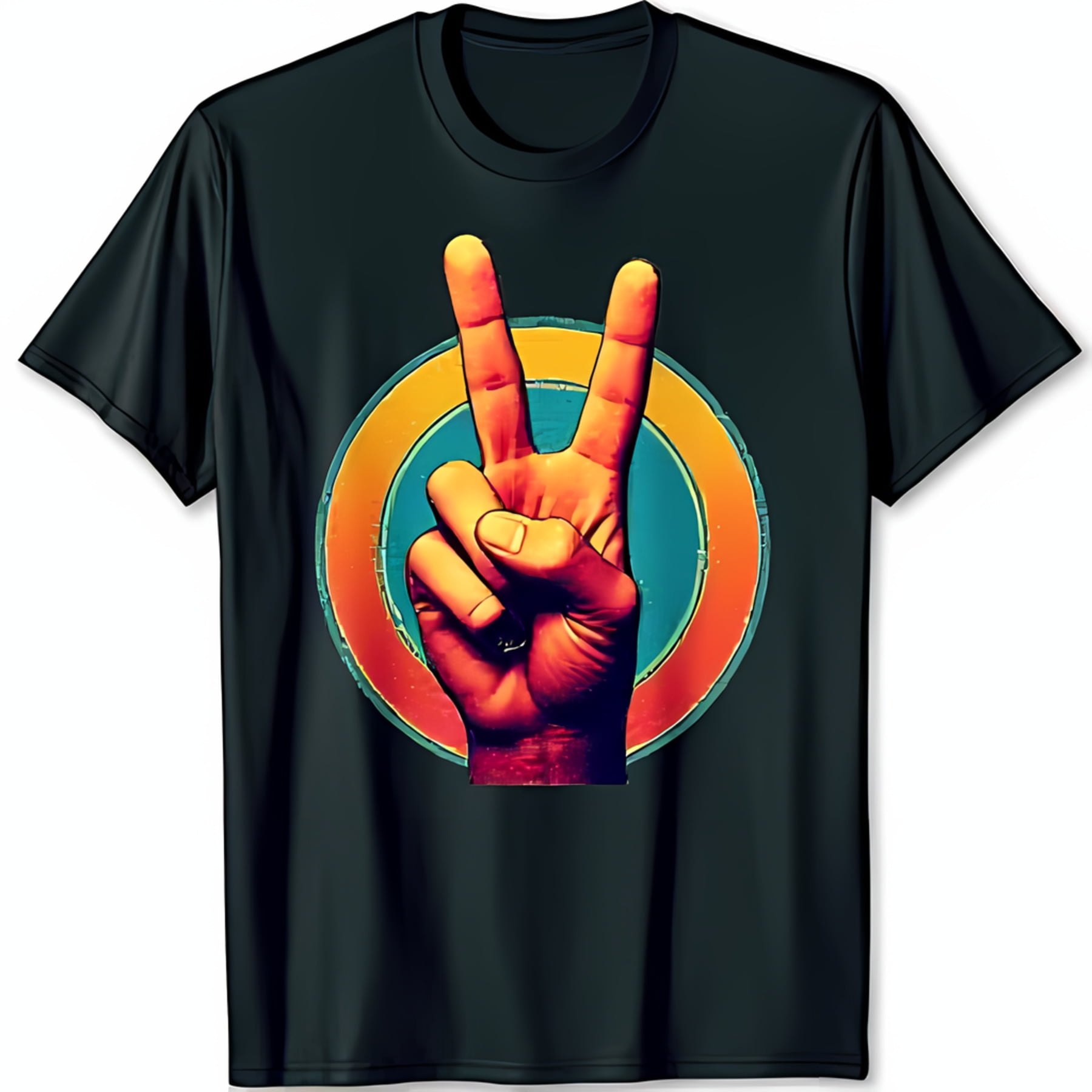 Bold Retro Peace Sign Graphic on Black T-Shirt Trendy & Eye Catching ...