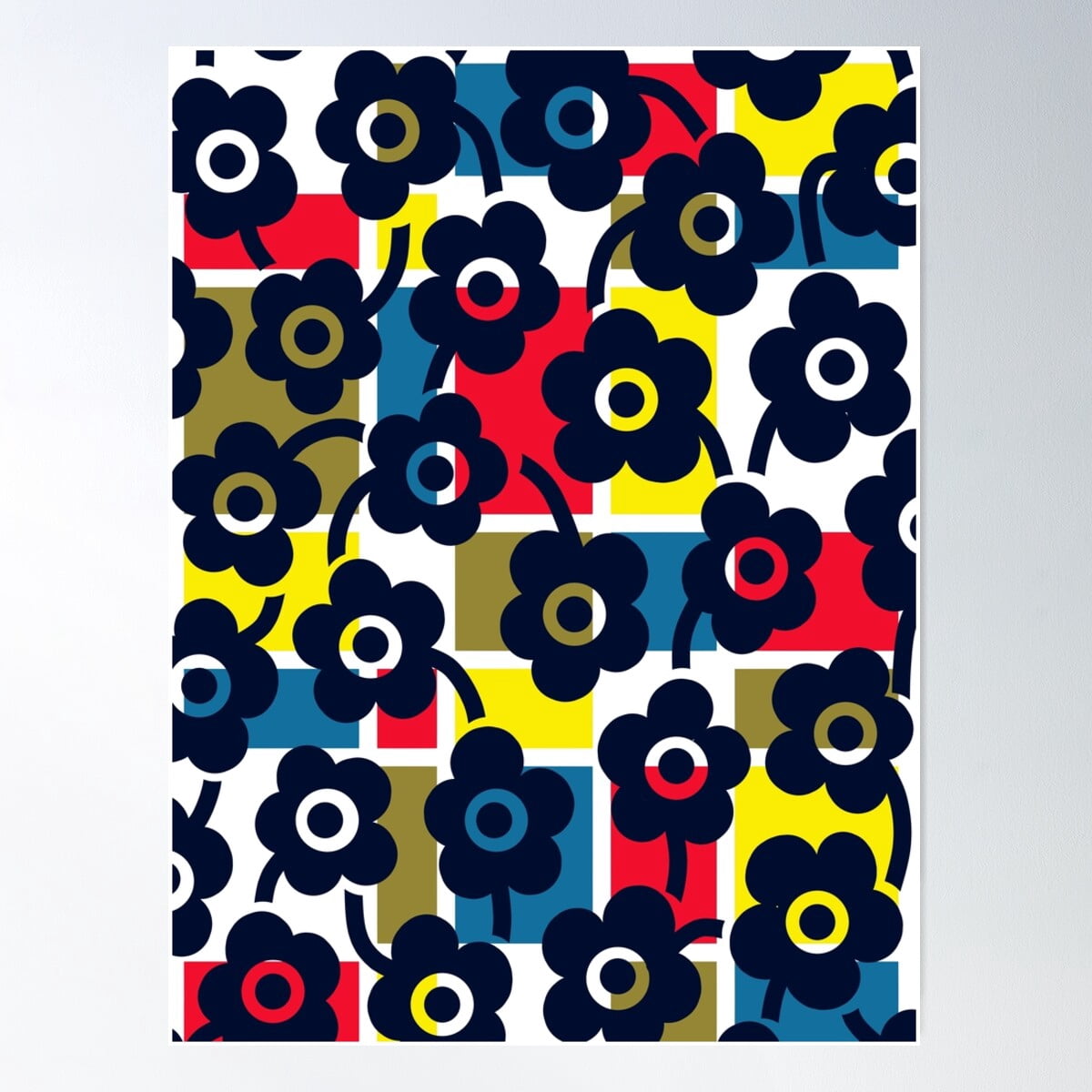 Bold Retro Scandinavian Floral Pattern In Bauhaus Colors Poster Wall ...