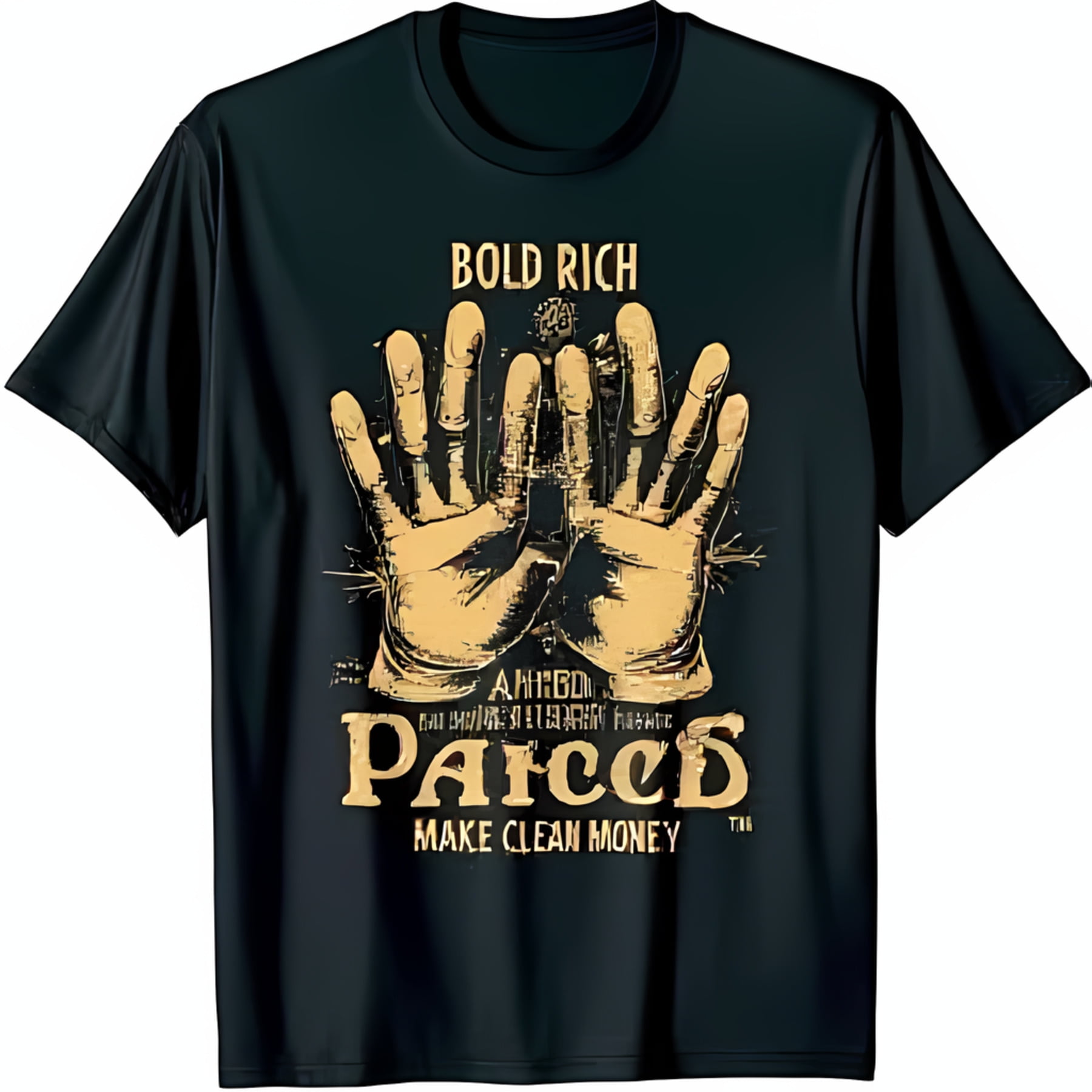 Bold Rich Ahmed Black T-Shirt with Gold Hands Design Clean Money ...