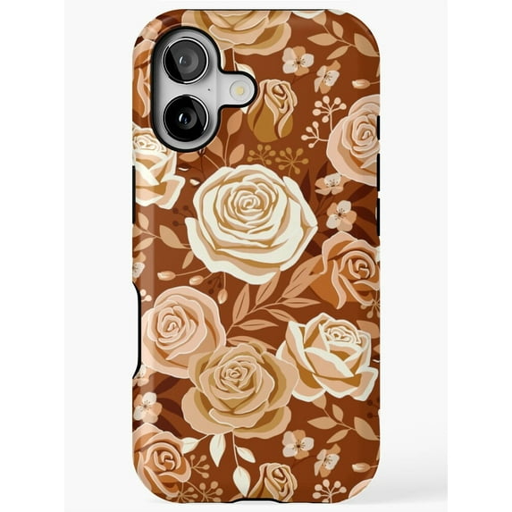 Bold Rust Roses Vintage Floral Phone Case for iPhone 11 12 13 14 15 16 ...