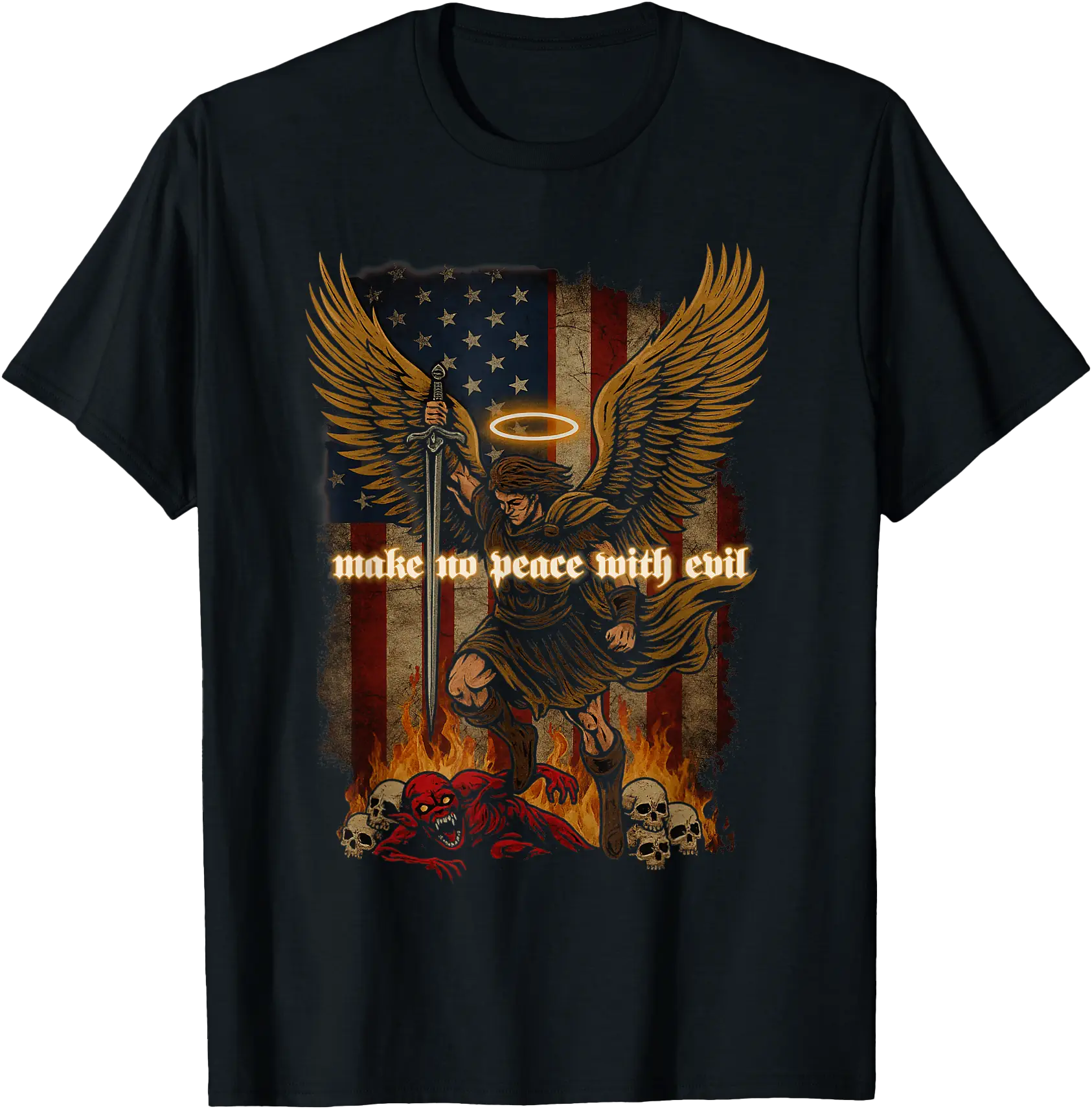 Bold Saint Michael Archangel T-Shirt with American Flag Design for ...