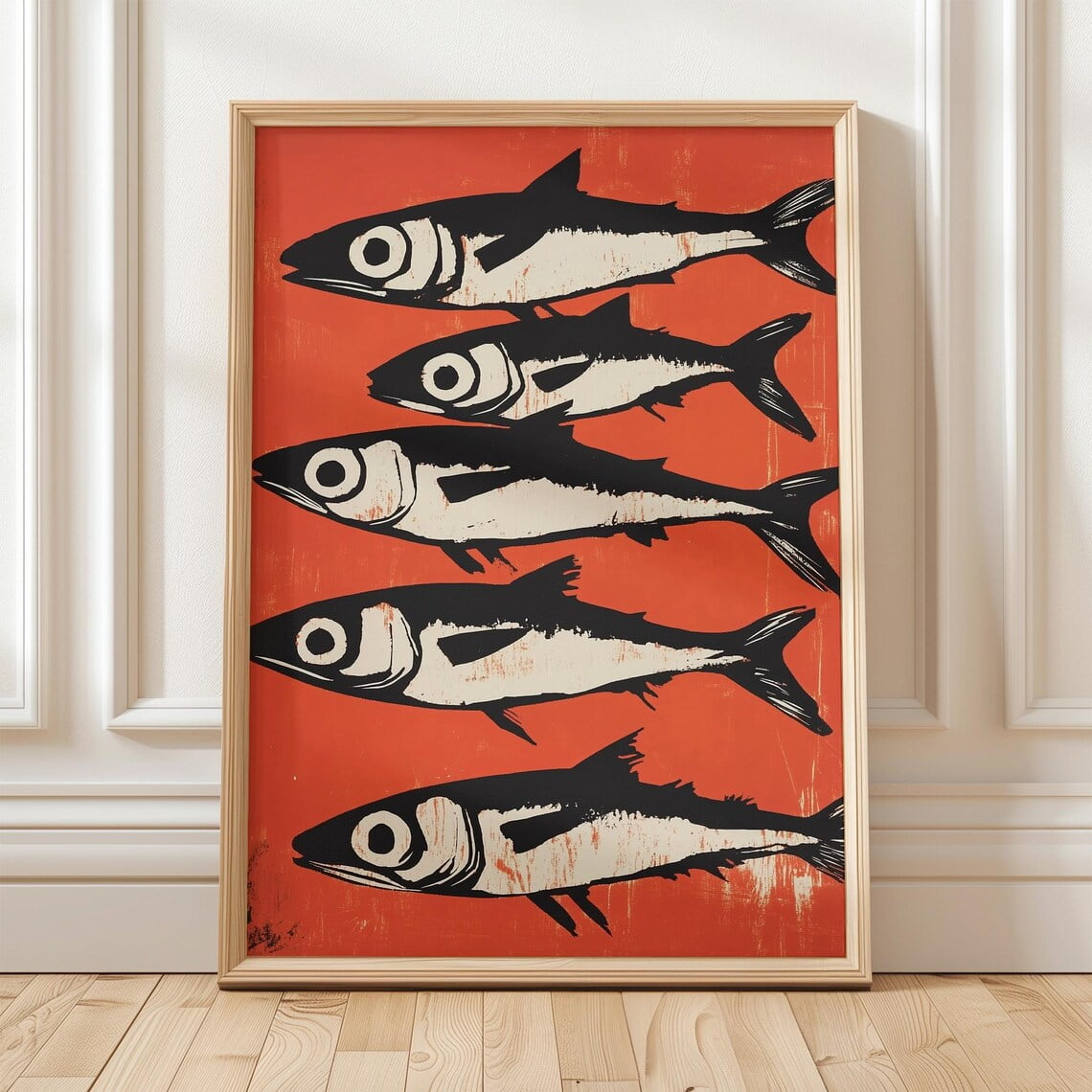 Bold Sardine Artwork, Modern Fish Wall Art, Vibrant Red Poster, Coastal ...