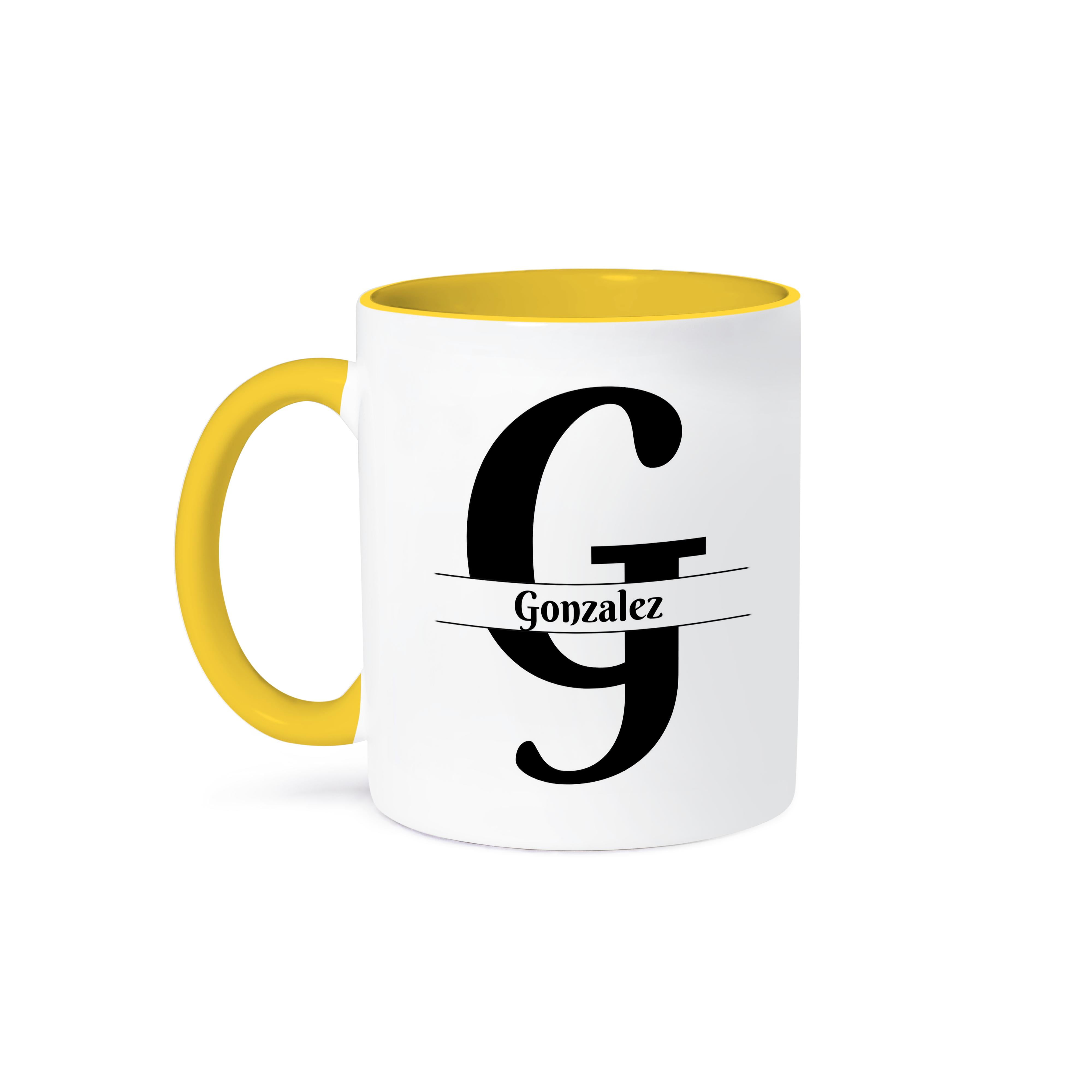 Bold Script Monogram G - Gonzalez, 11oz Two-Tone Yellow Mug - Walmart.com