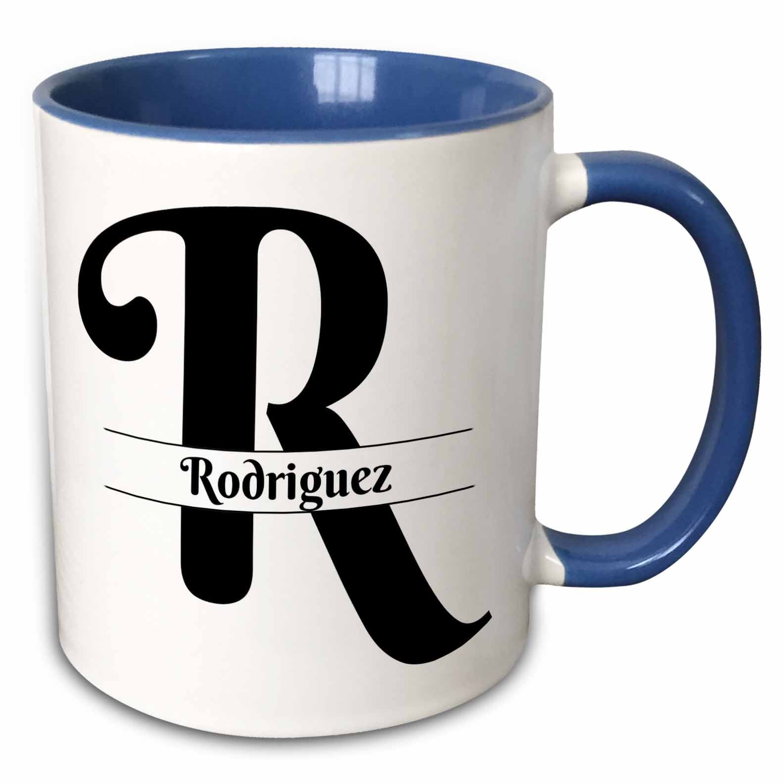 3drose, Bold Script Monogram R - Rodriguez, 15oz Two-tone Blue Mug ...