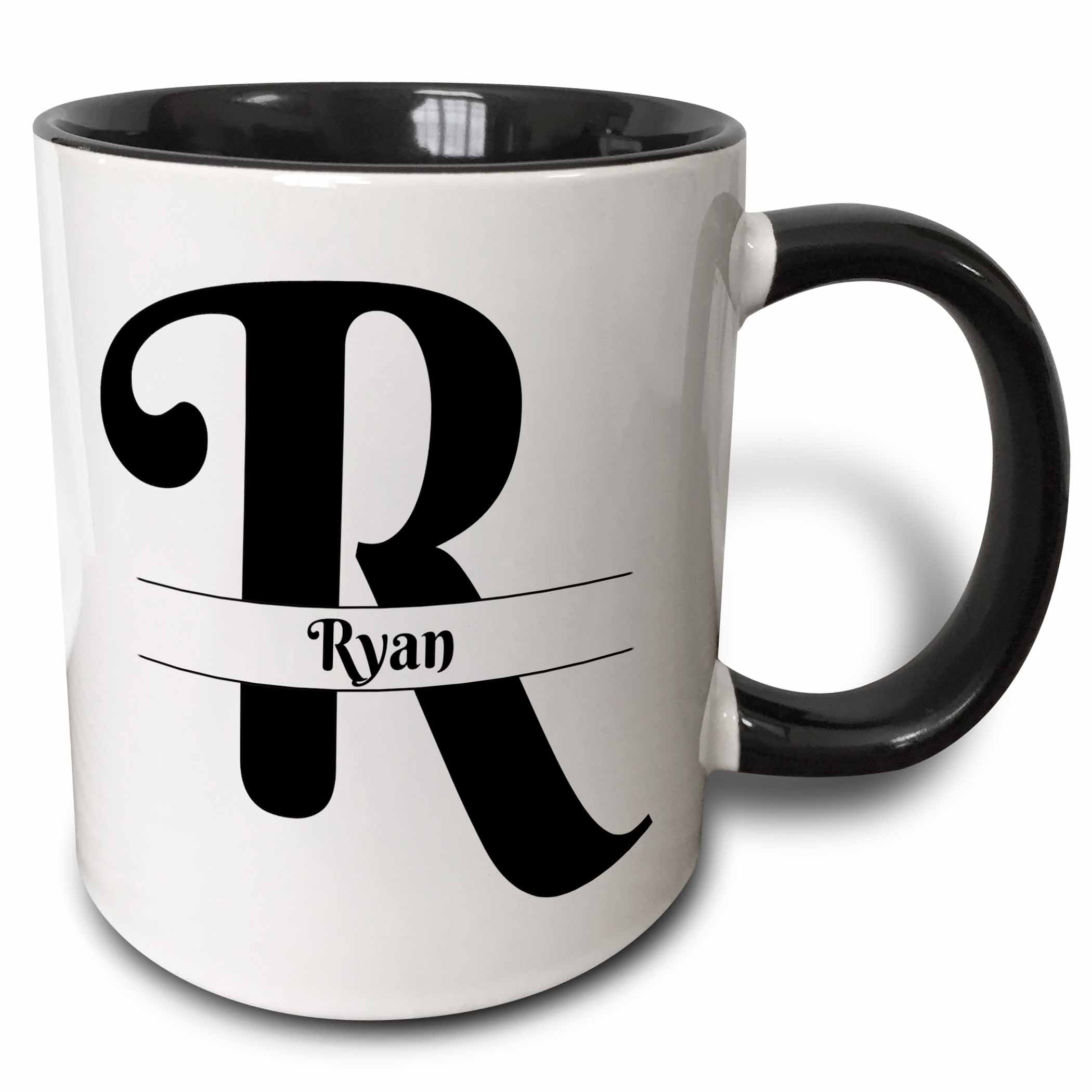 3drose, Bold Script Monogram R - Ryan, 15oz Two-tone Black Mug ...