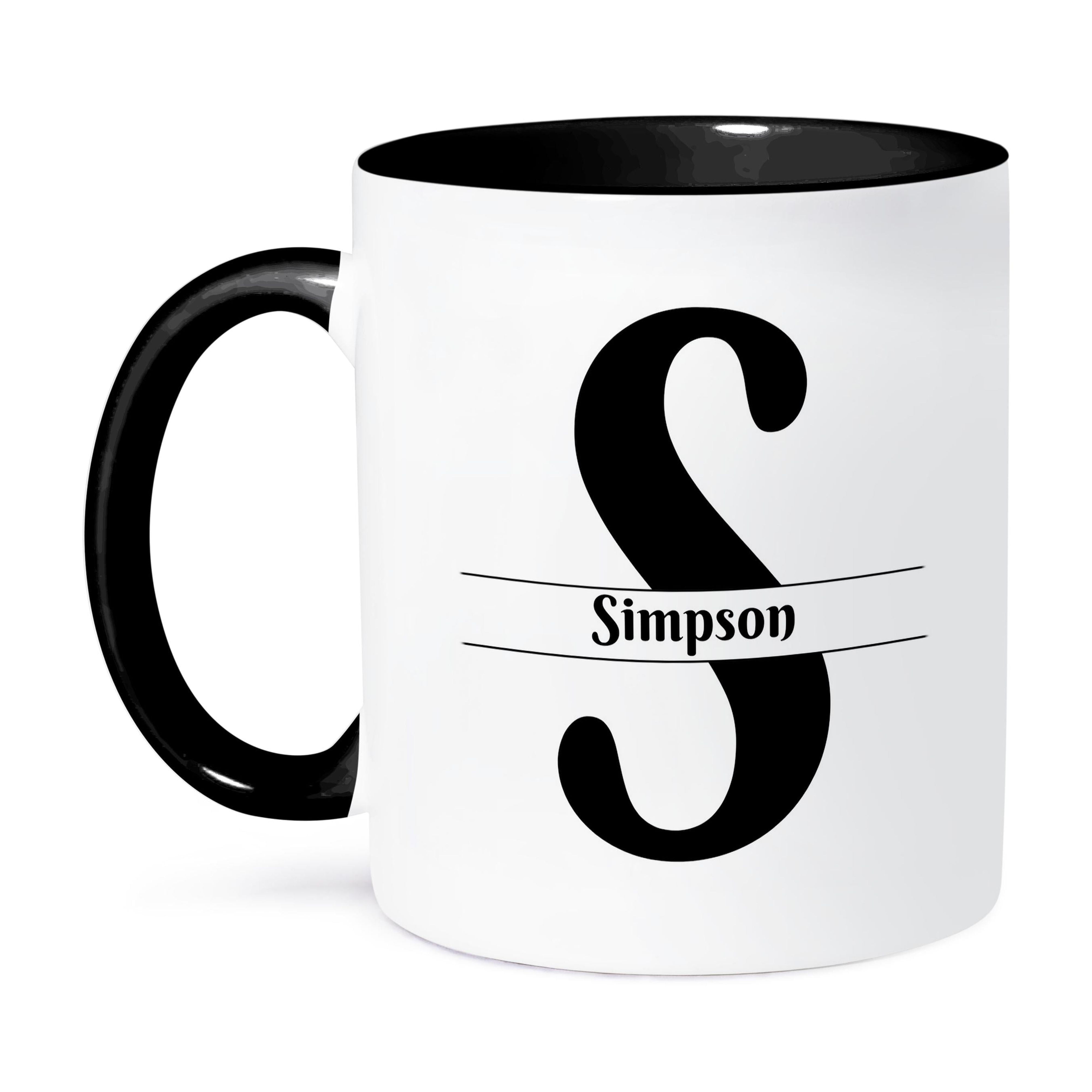 3dRose, Bold Script Monogram S - Simpson, 11oz Two-Tone Black Mug ...