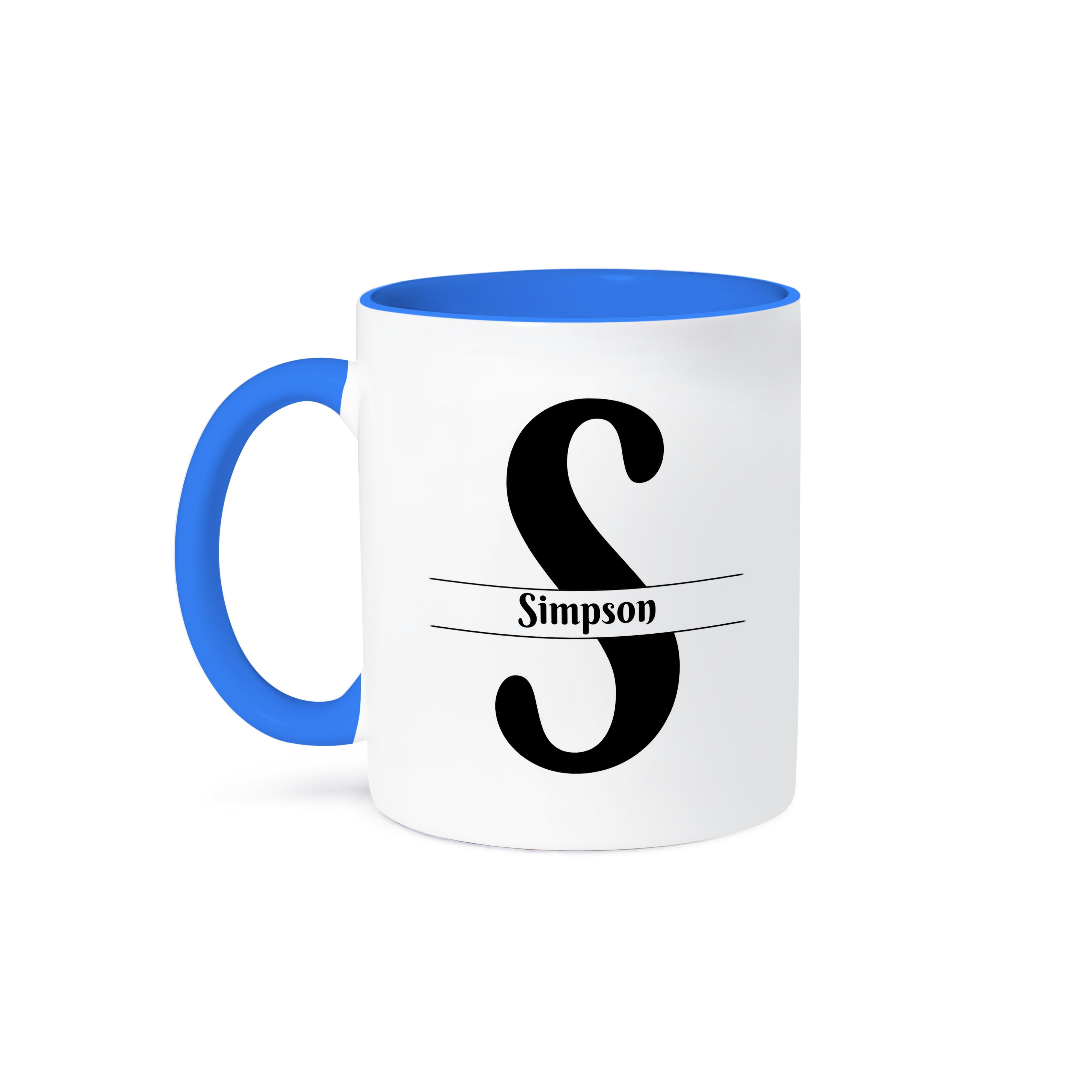 3dRose, Bold Script Monogram S - Simpson, 15oz Two-Tone Blue Mug ...