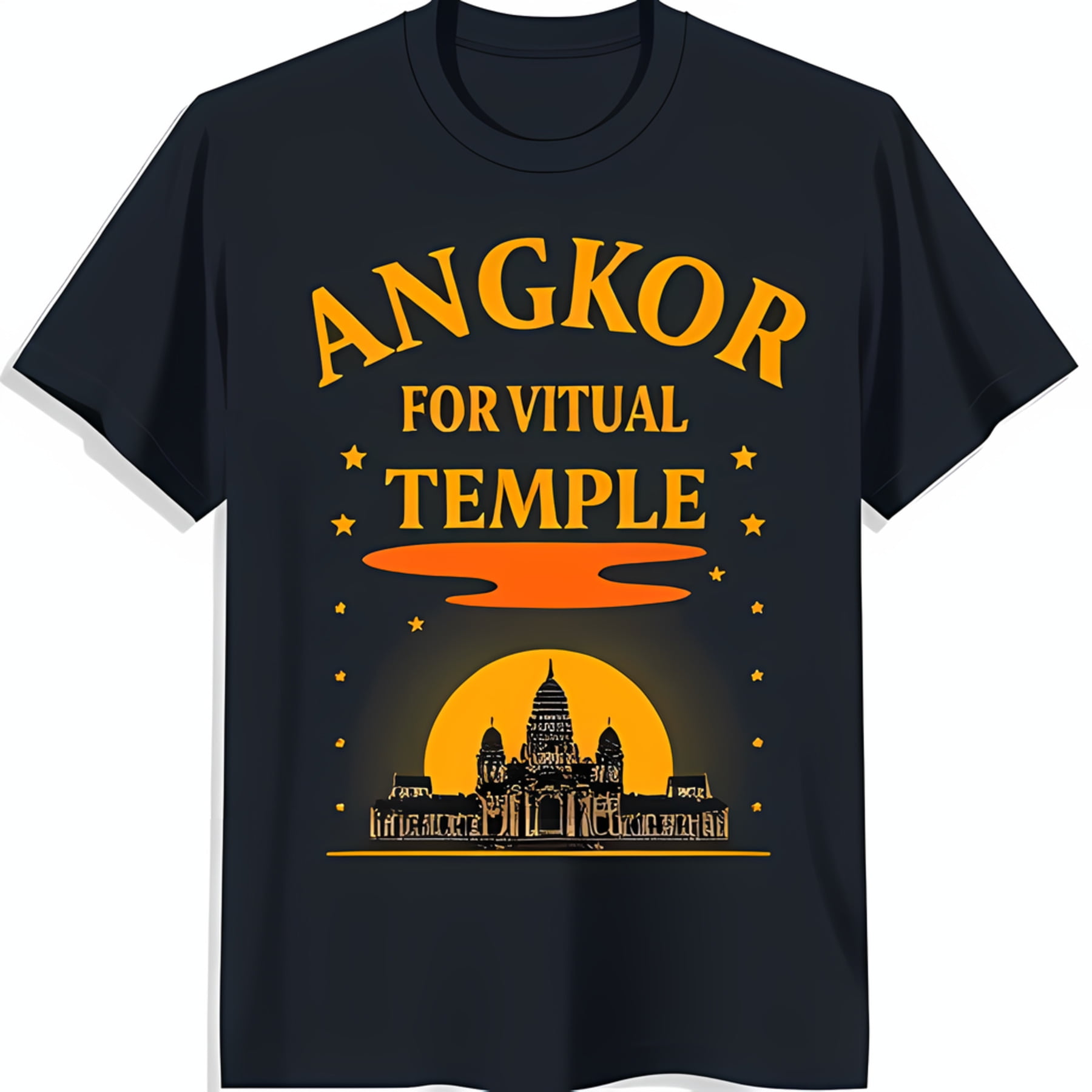 Bold Serif Graphic Tee: 'Angkor For Virtual Temple' with Asian Temple ...