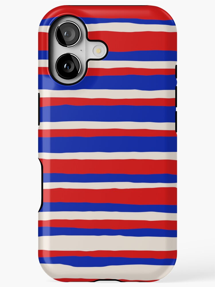Bold Serrate Stripe Pattern Blue Red iPhone Case 11 12 13 14 15 16 17 ...