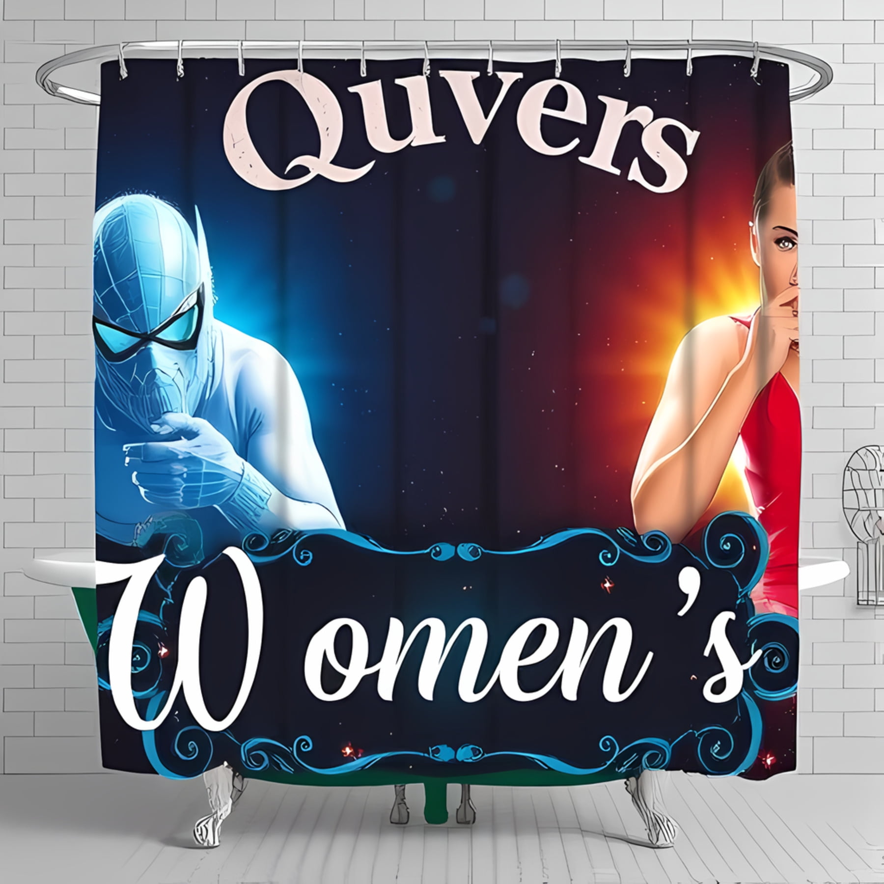 Bold Shower Curtain with Ethereal -esque Figure & Woman in Red Dress ...