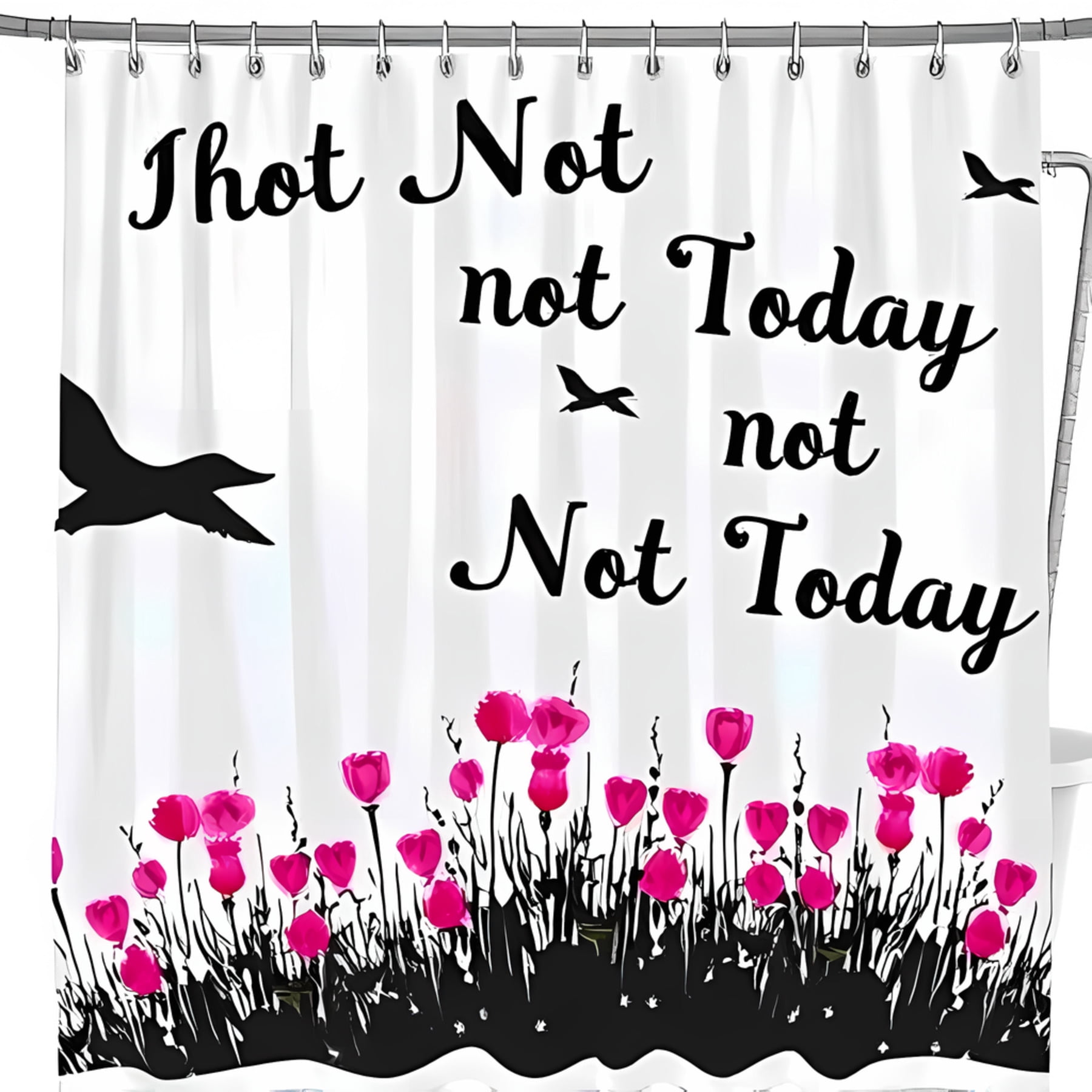 Bold Shower Curtain with Hand-Drawn Font Black Lettering Birds in & Hot ...