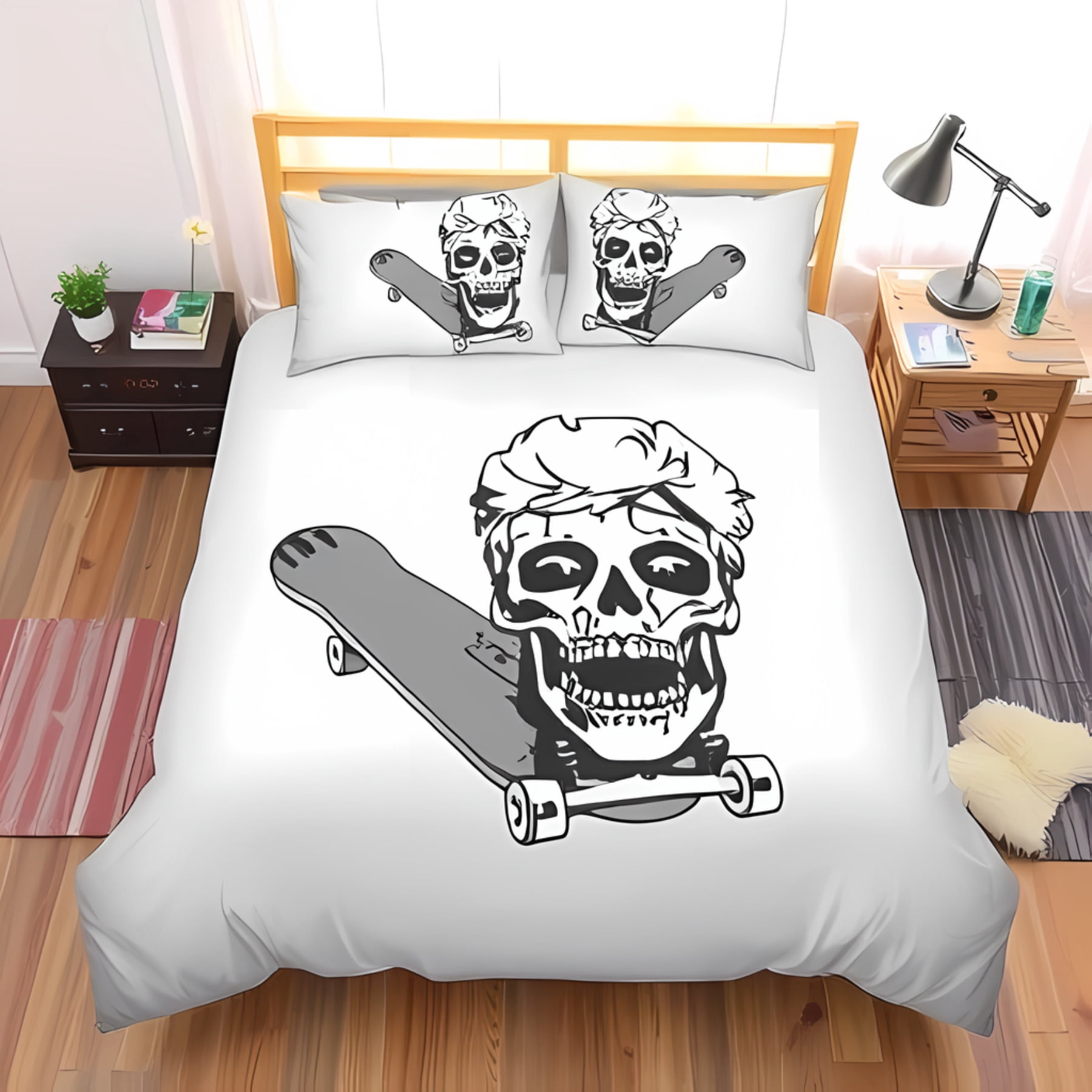 Bold Skateboard Bedding Set Grayscale Design with Pillowcases Perfect ...