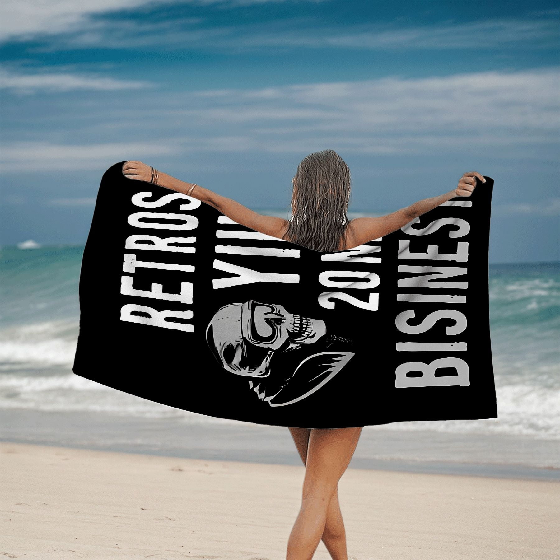 Bold Skull Design Beach Towel - Edgy Black & White Pattern Perfect for ...