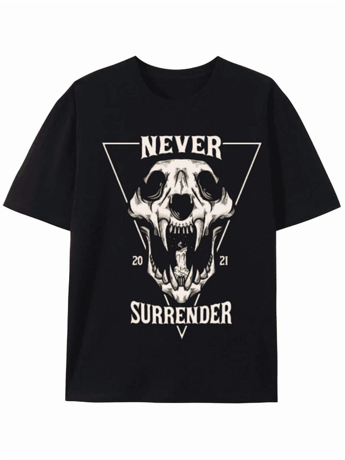 Bold Skull Graphic Never Surrender T-shirt - Walmart.com