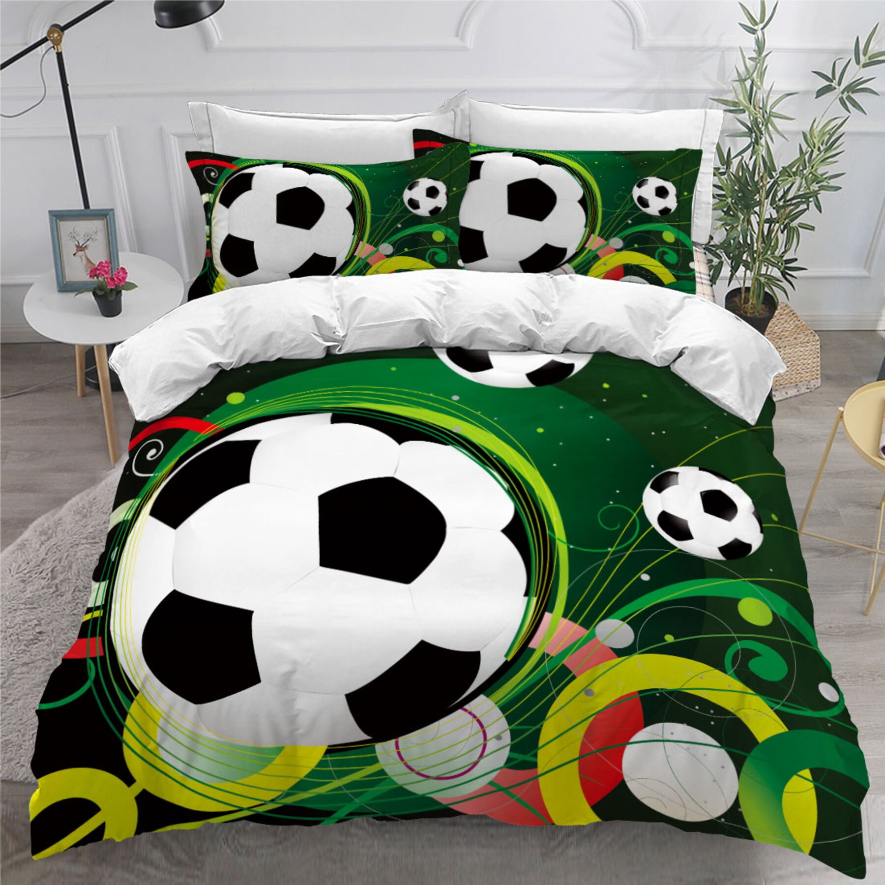 Bold Soccer Ball Bedding Set Oversized Design on Deep Green Background ...