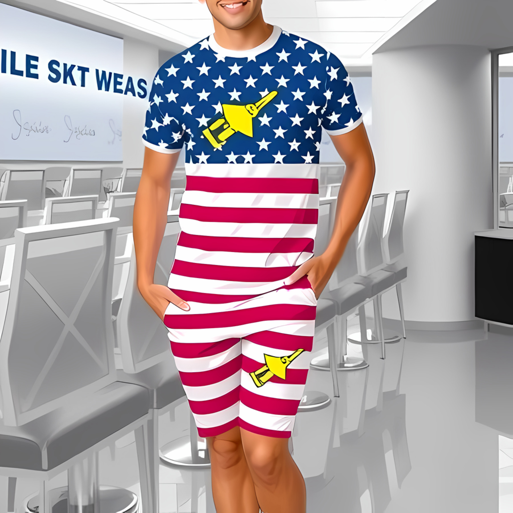 Bold Star - Spangled T-Shirt and Shorts Set with Cartoon Design ...