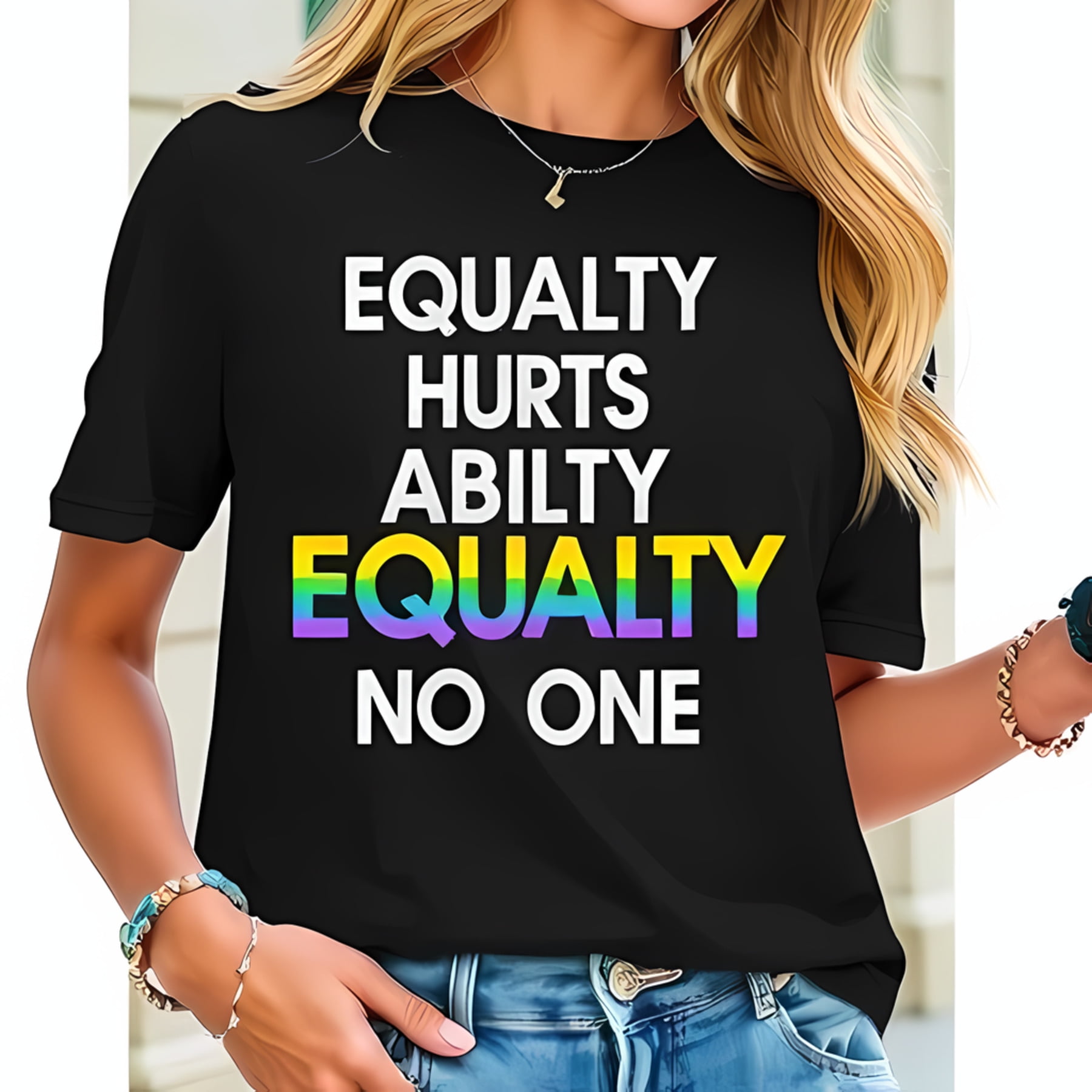 Bold Statement Cotton Short Sleeve T-Shirt - " EQUALTY HURTS ABILITY ...