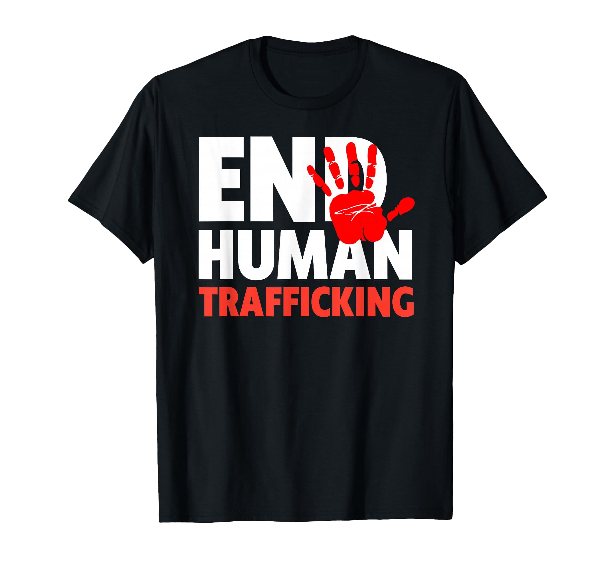 Bold Stop Human Trafficking T-Shirt with Red Handprint Design for ...