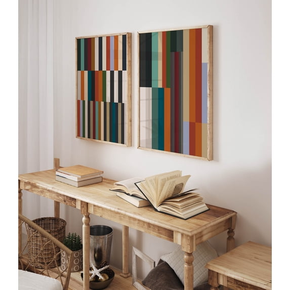 Bold Stripe Prints Modern Abstract Wall Art in Colorful Earth Tones Set ...
