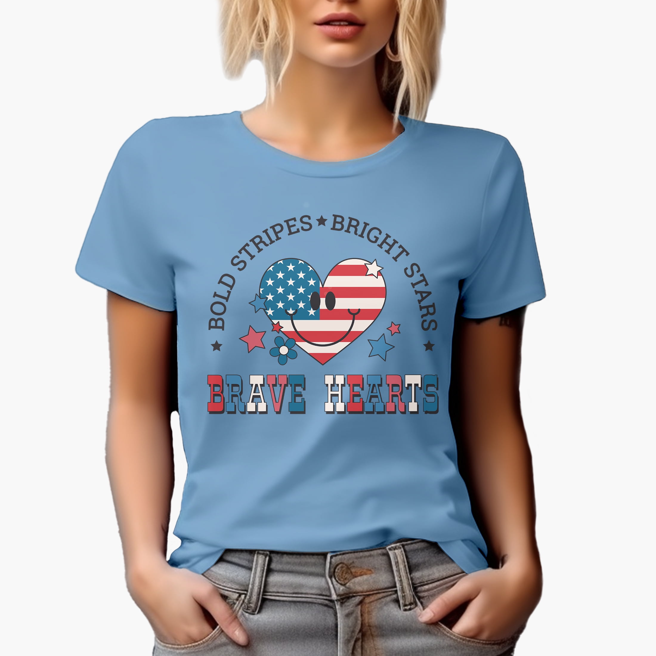 Bold Stripes, Bright Stars, Brave Hearts, Retro 4th of July Art Merch ...