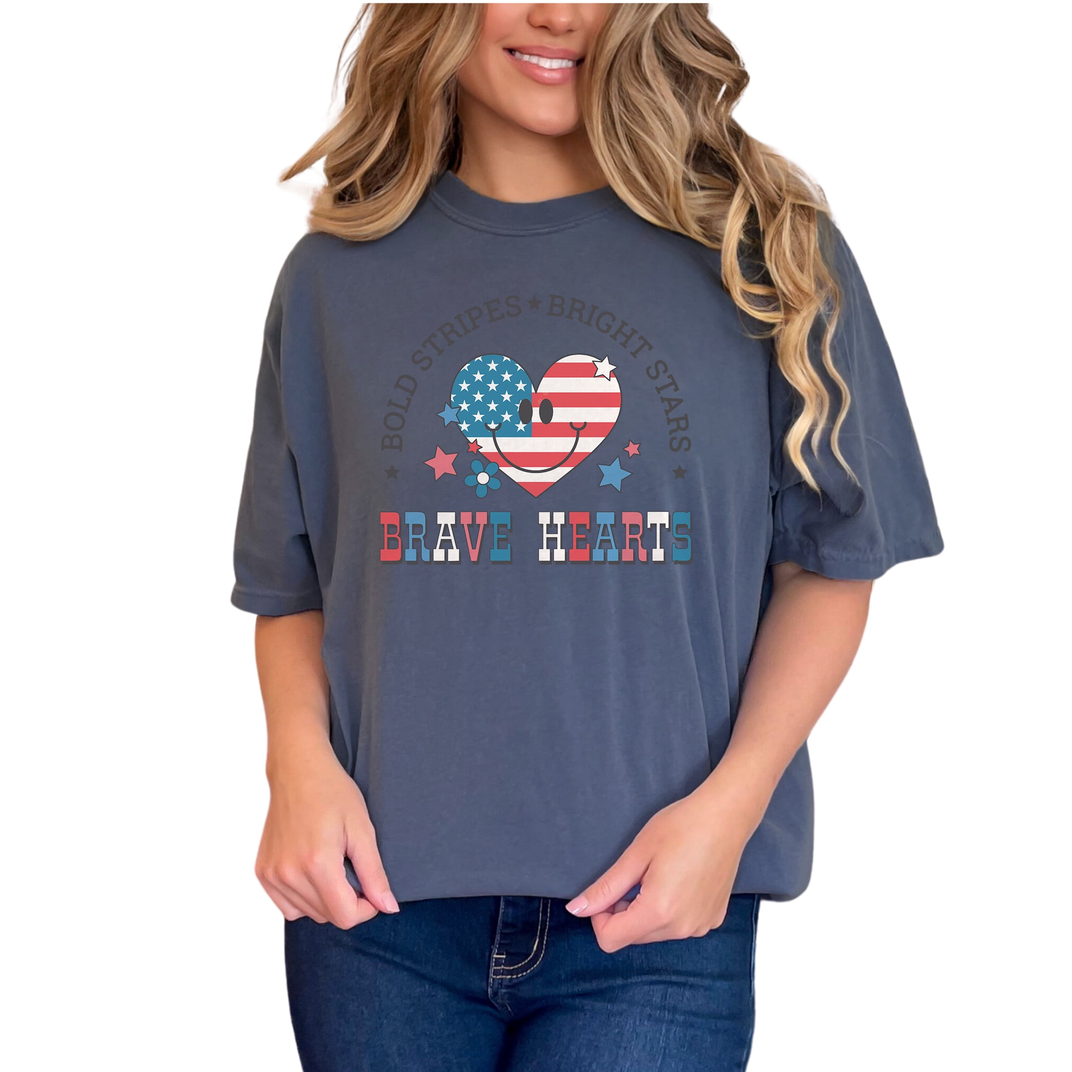 Bold Stripes, Bright Stars, Brave Hearts, Retro 4th of July, Denim ...