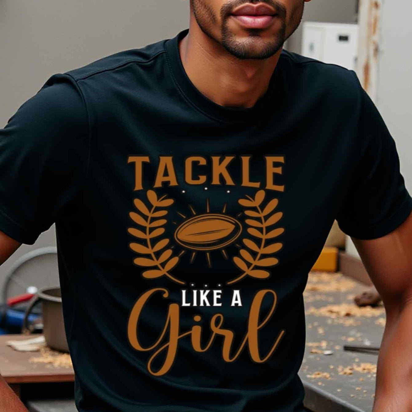 Bold & Strong Tackle Like a Girl Rugby T-Shirt - Black with Golden ...