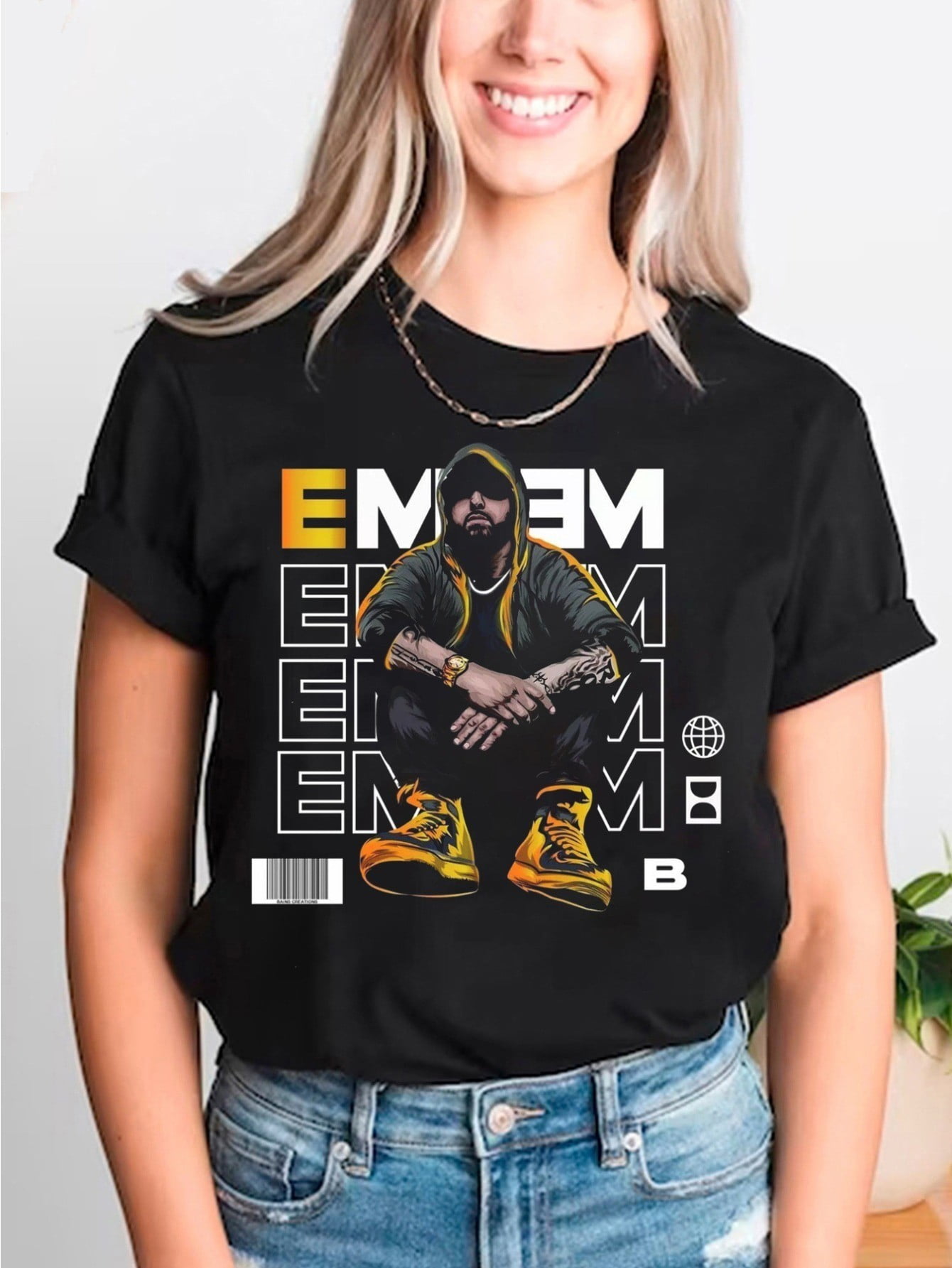 [Bold Style] Emem Rapper Women's Graphic Print Casual T-Shirt - Soft ...